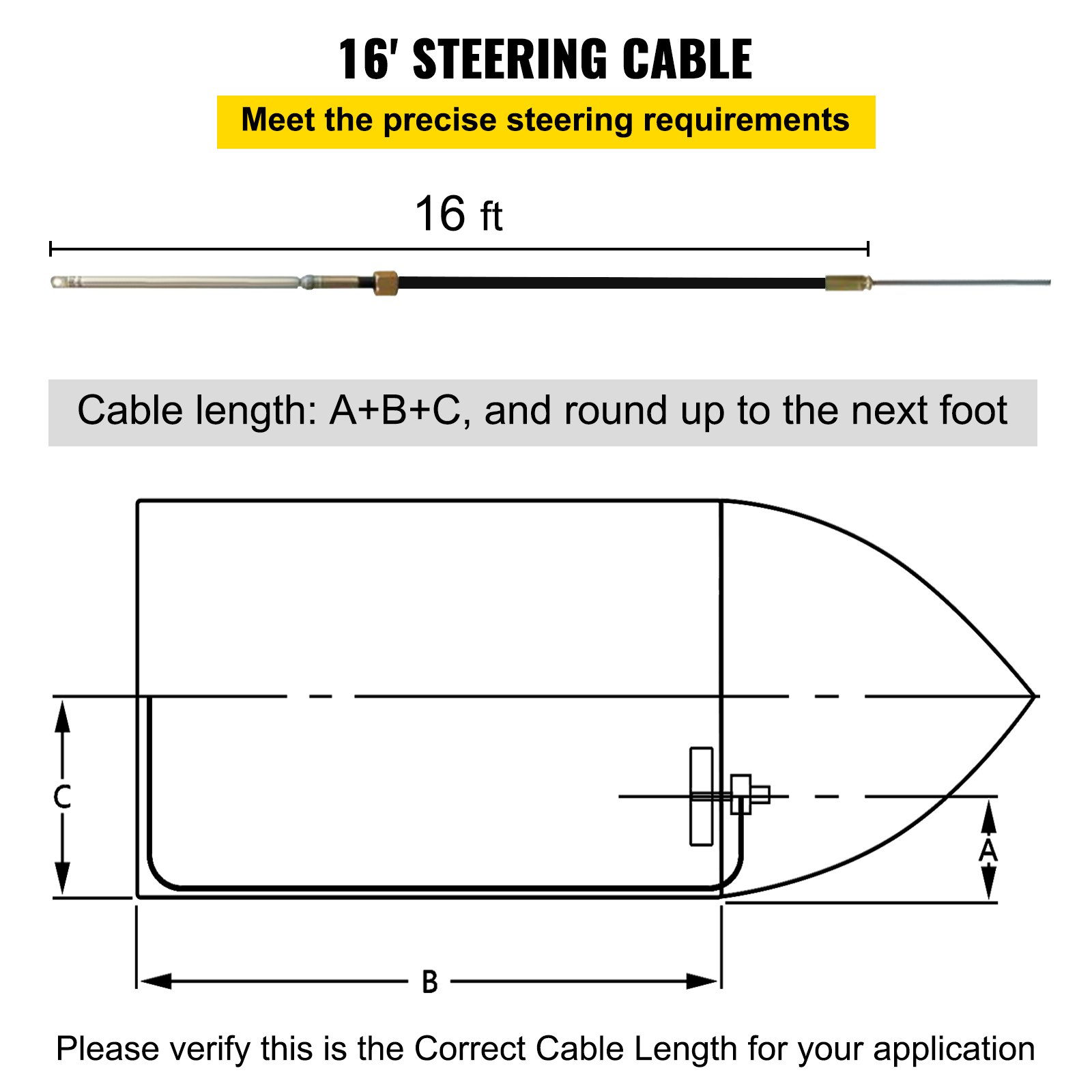 VEVOR Outboard Steering System 16' Outboard Steering Kit 16 Feet Boat ...