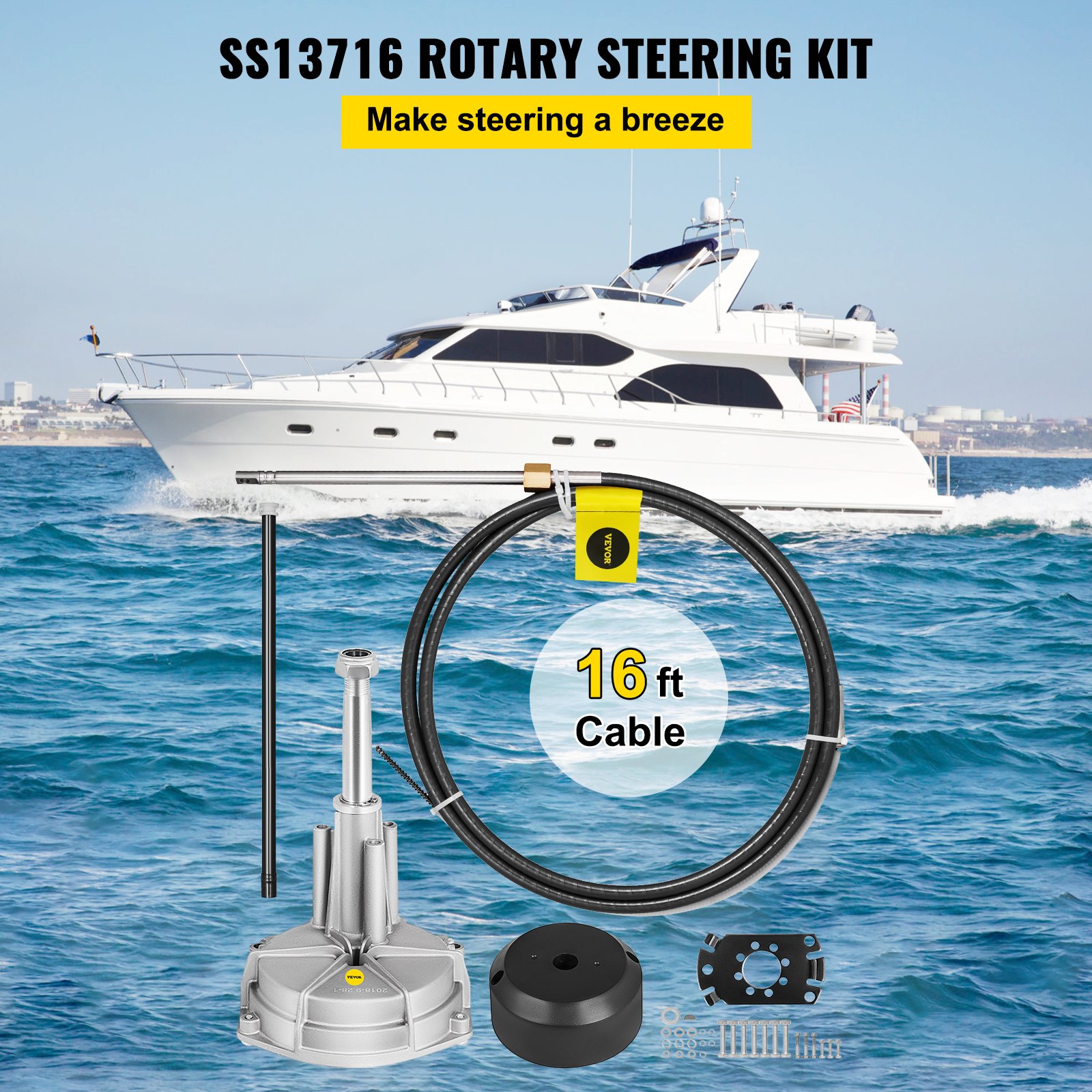 Outboard Boat Steering With 16' Steering Cable Marine Steering System 3 ...