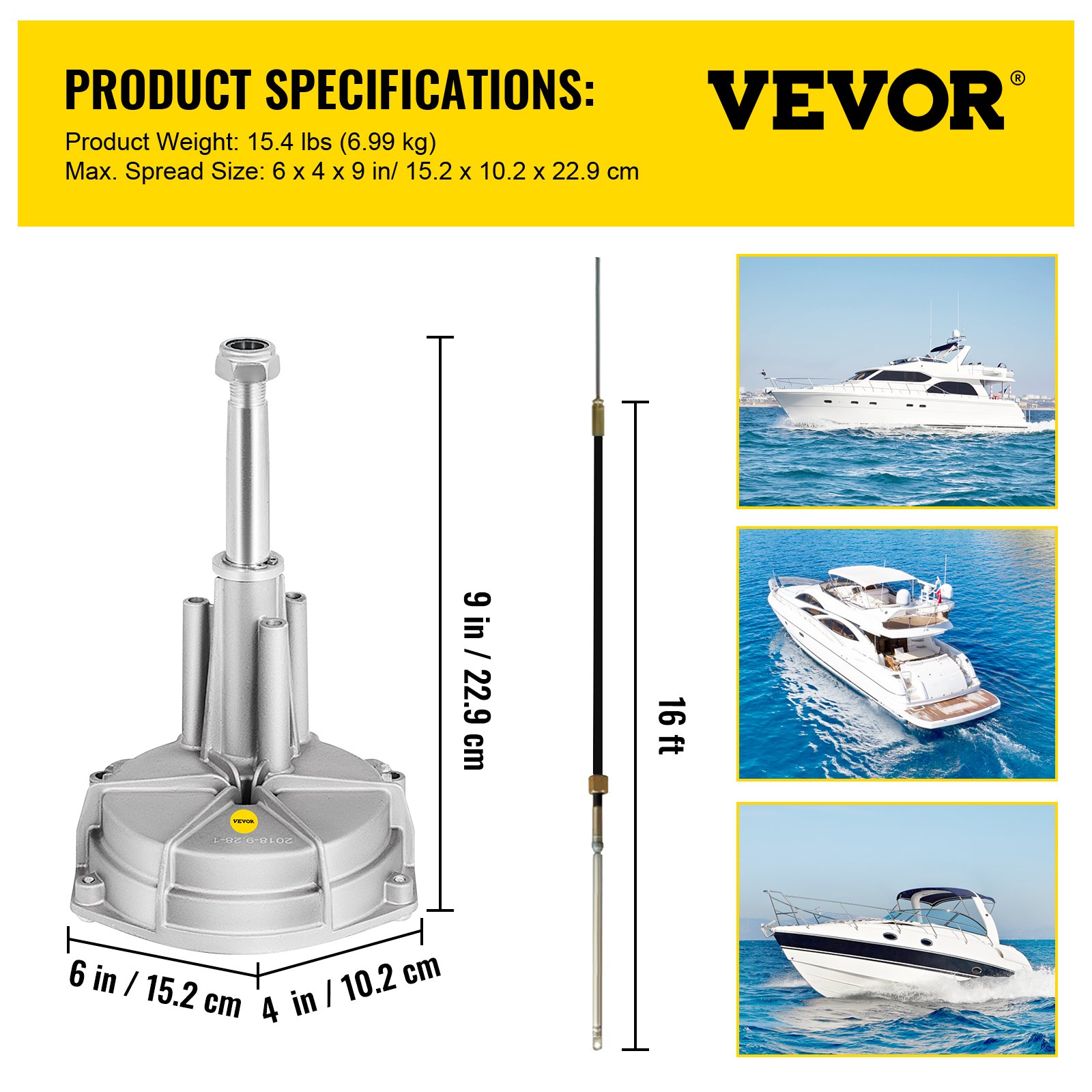 Outboard Boat Steering With 16' Steering Cable Marine Steering System 3 ...