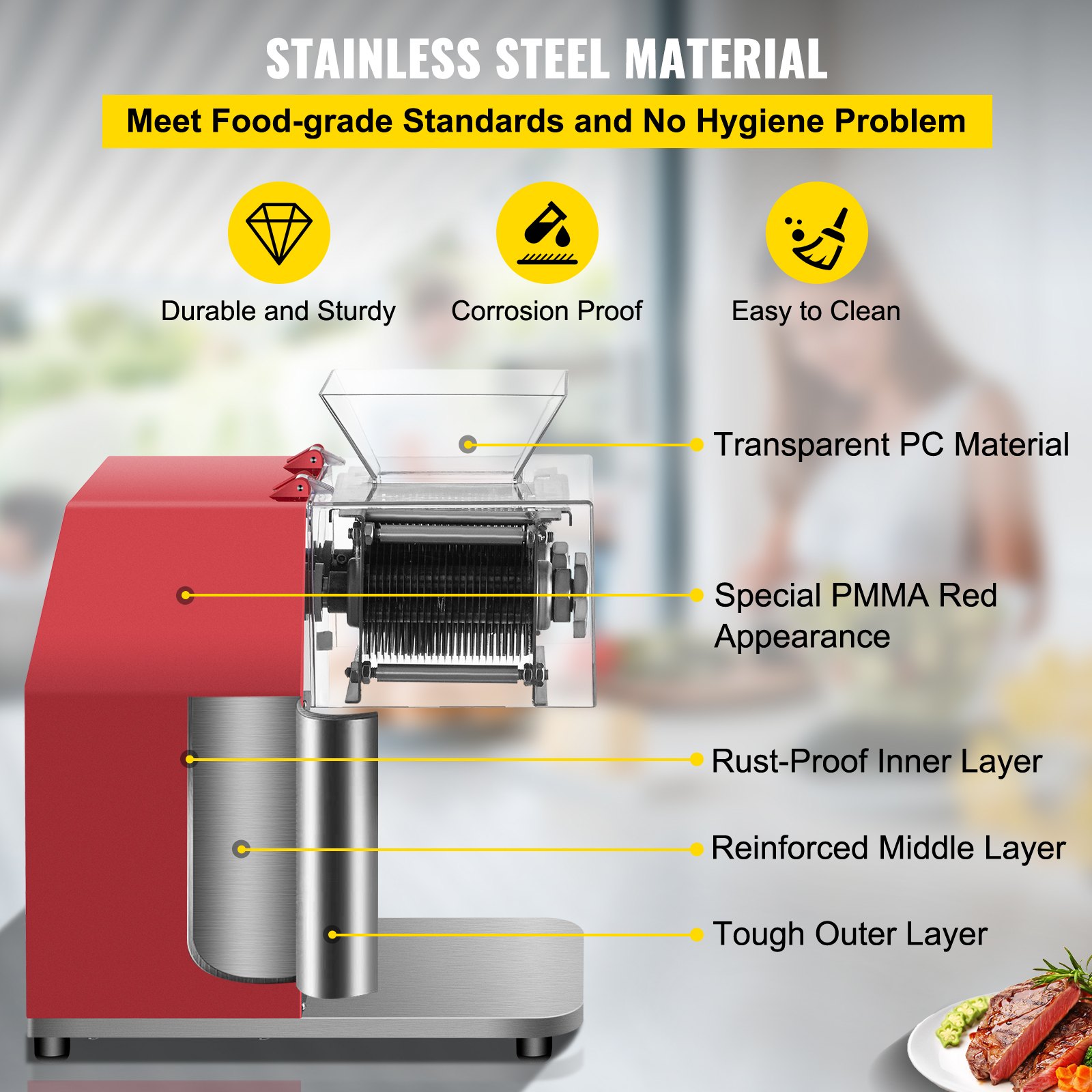 VEVOR Commercial Meat Cutting Machine, 551 Lbs/H 850W Meat Shredding ...