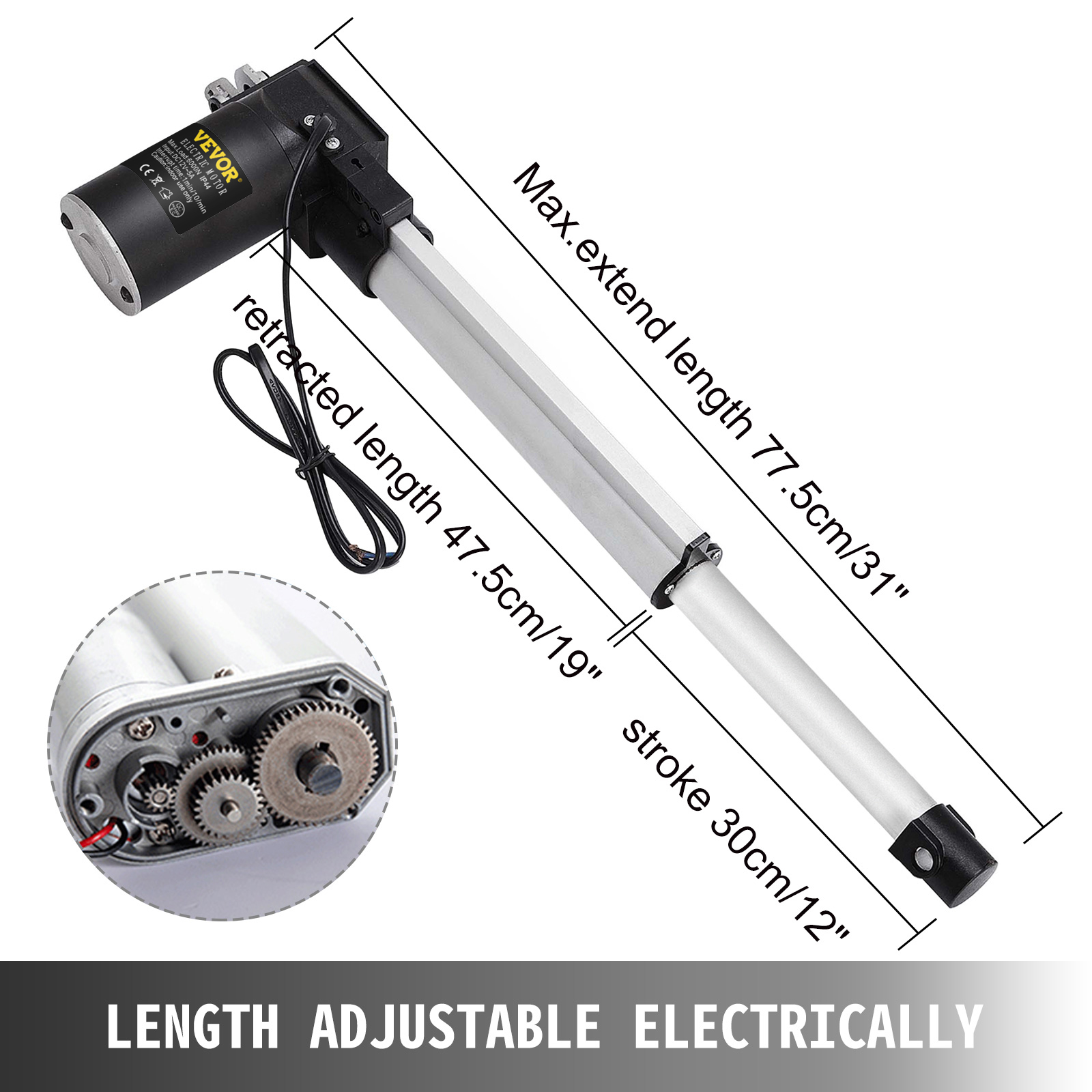 DC 12V 12" Electric Stroke Linear Actuator 6000N/1320lbs Max Industry ...