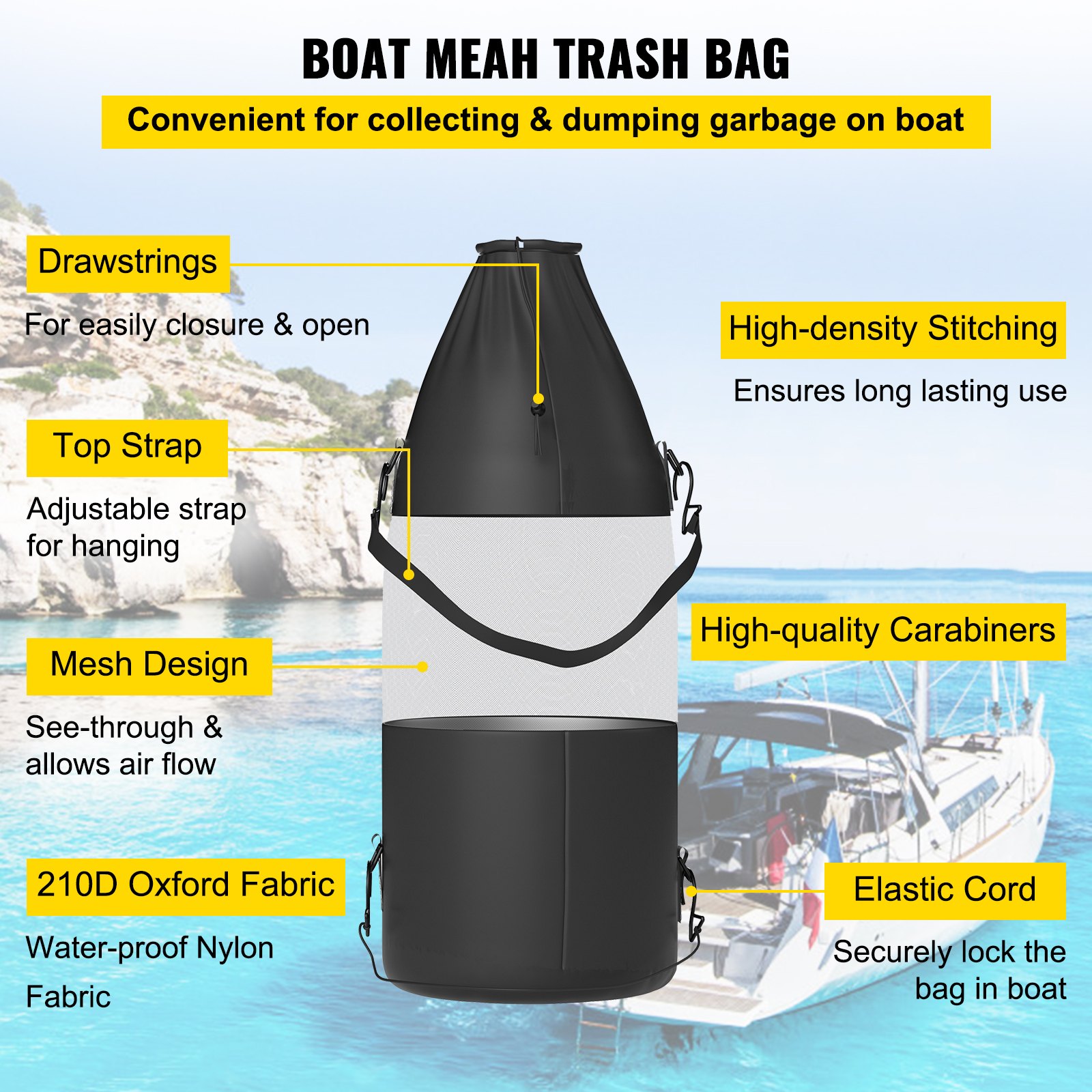 VEVOR T-Top Storage Bag, for 4 Type II Life Jackets, w/ a Boat Trash ...