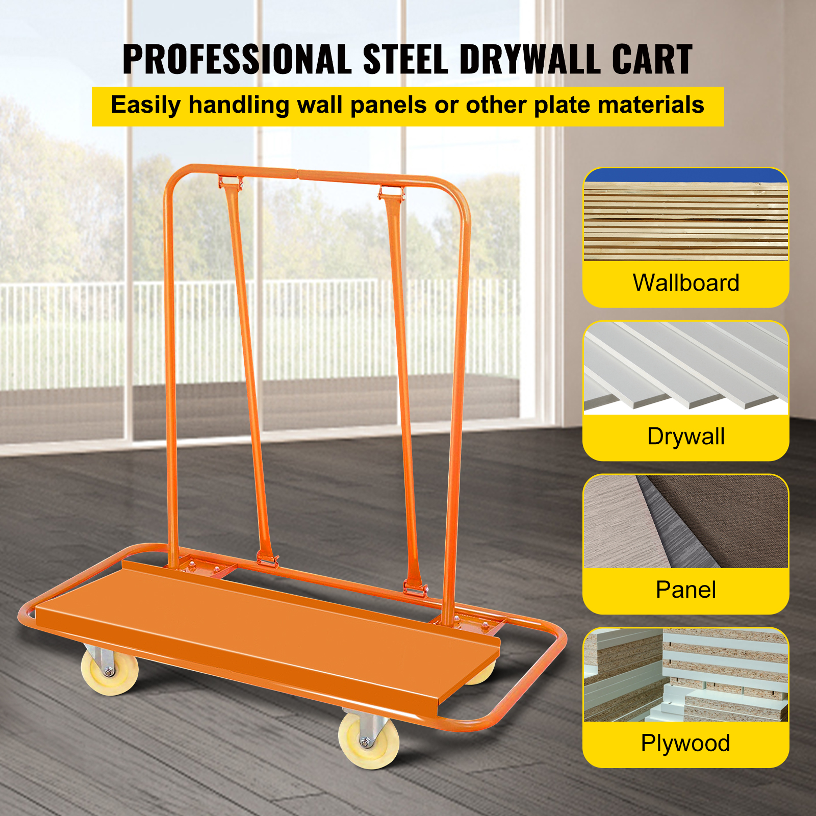Drywall Cart 3000lbs Capacity Dolly Handling Sheetrock Sheet Panel ...