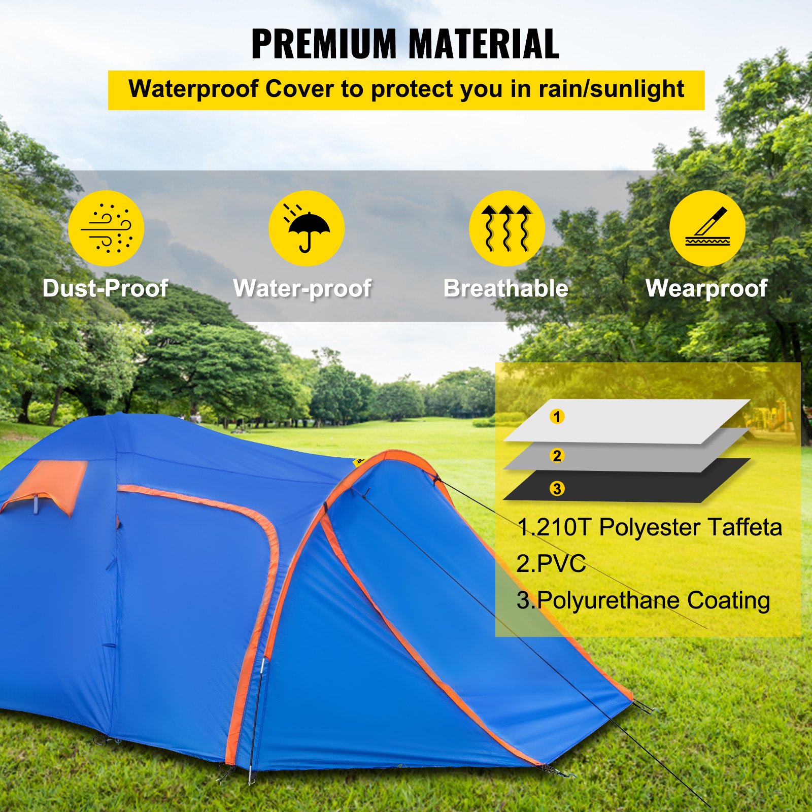 VEVOR Motorcycle Camping Tent, 2-3 Person Motorcycle Tent for Camping ...