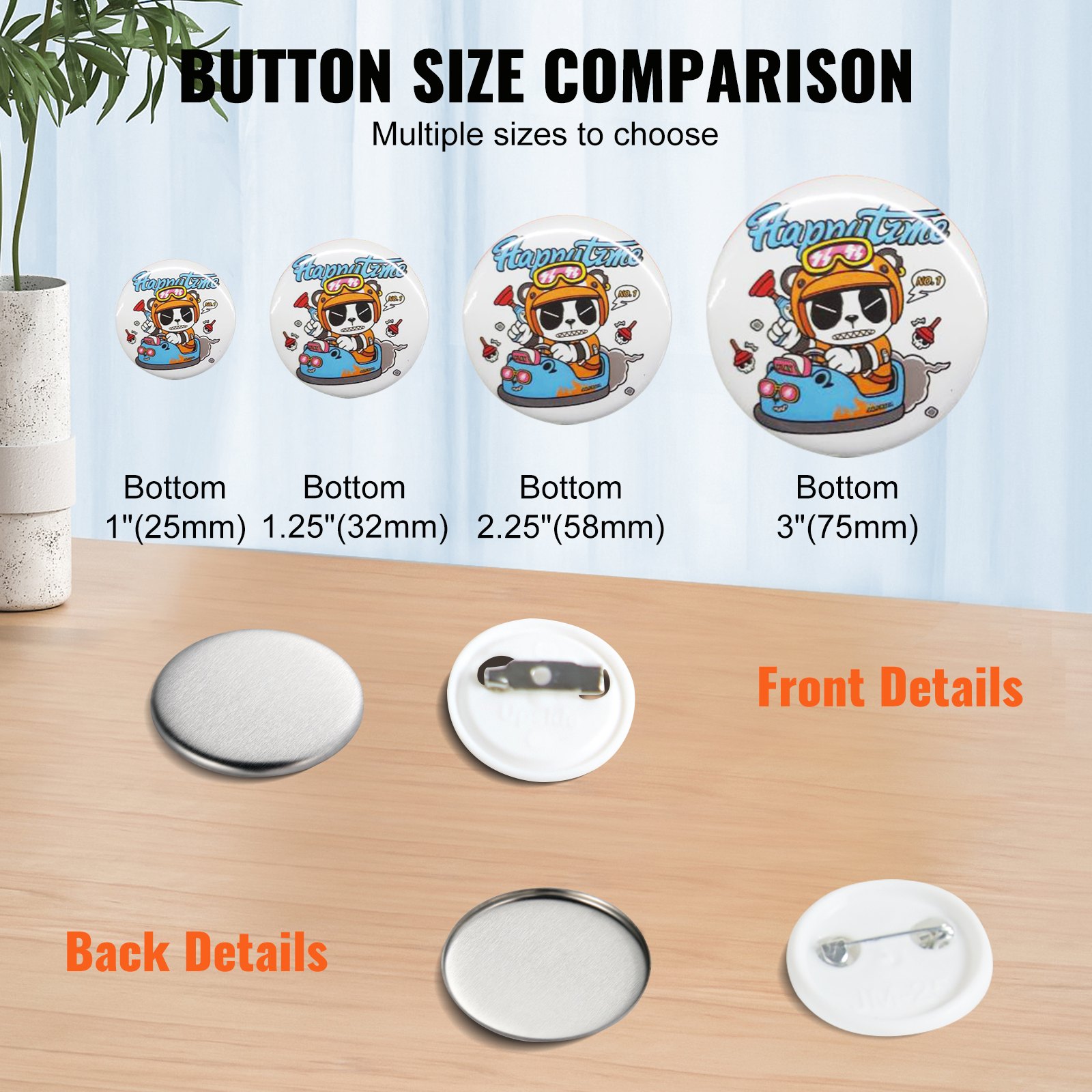 VEVOR 1" 25mm Button Badge Parts Supplies for Button Maker Machine 500 ...