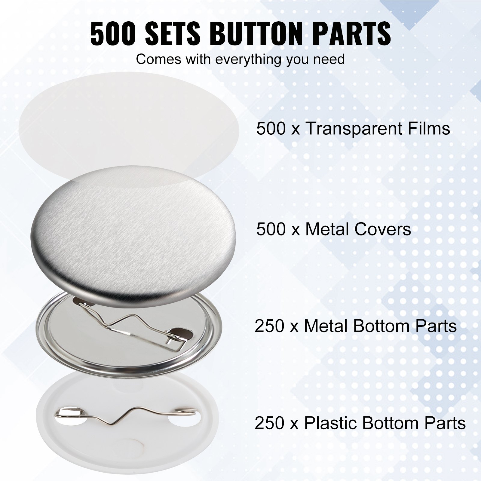 VEVOR 500 Sets 1.25 inch 32mm Pin Back Button Parts for Button Maker ...