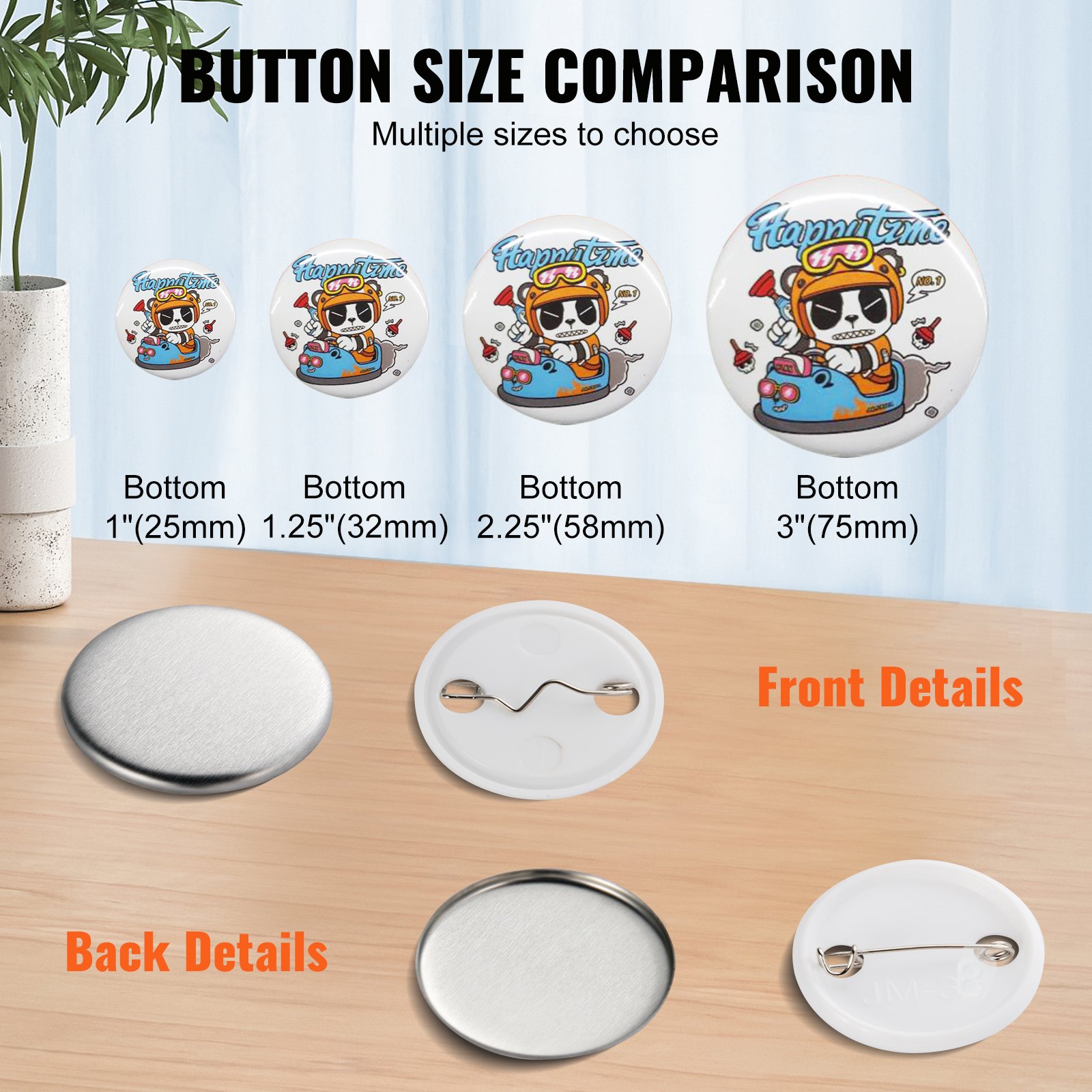 VEVOR 500 Sets 1.25 inch 32mm Pin Back Button Parts for Button Maker ...