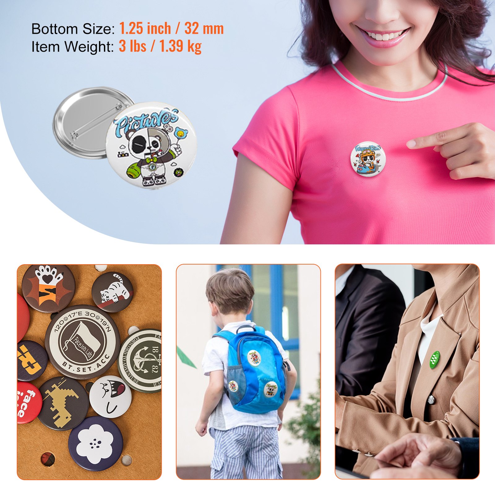 VEVOR 500 Sets 1.25 inch 32mm Pin Back Button Parts for Button Maker ...