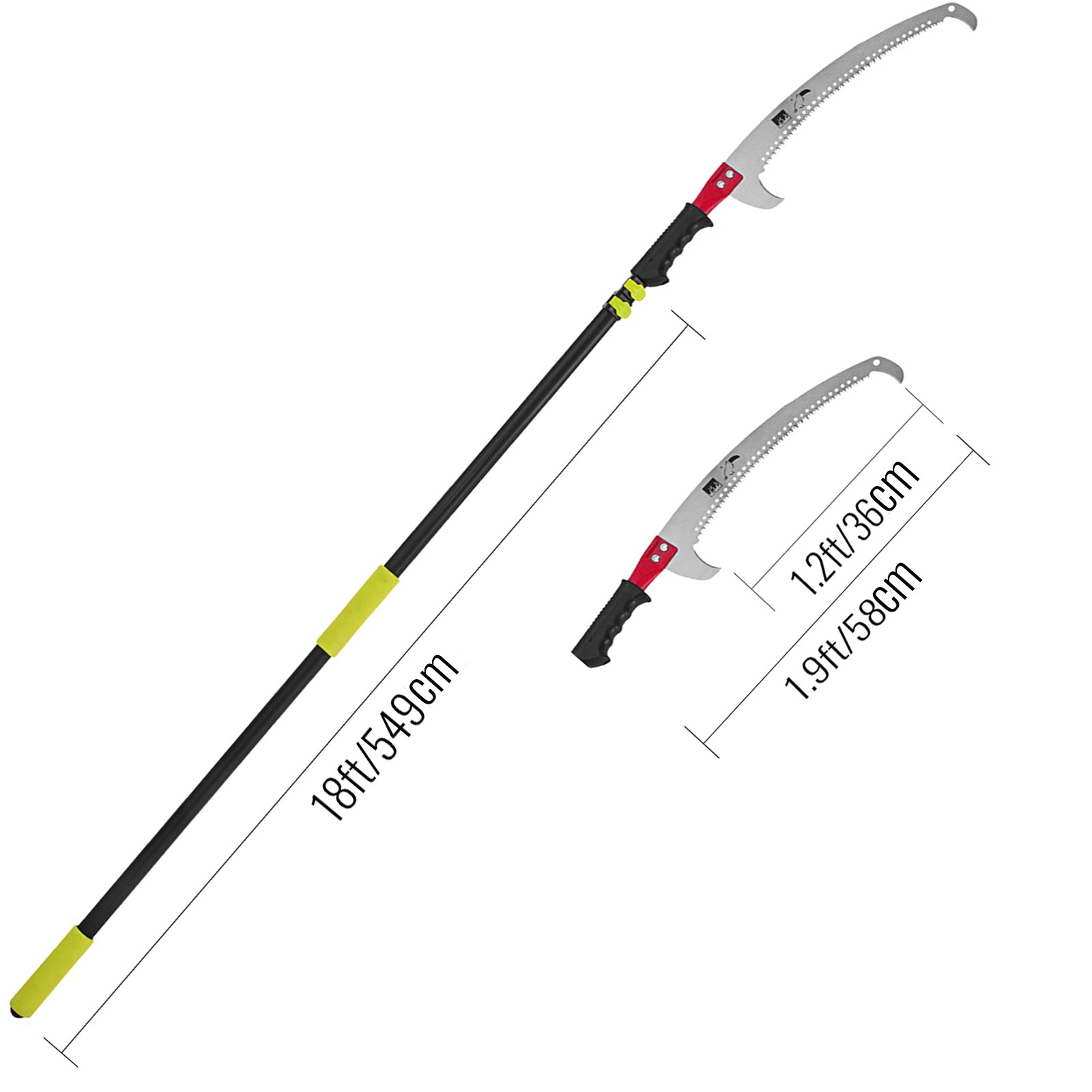 6-19.7ft Tree Pruner Telescopic Pole Saw 23 Inch Curved Saw Blade ...