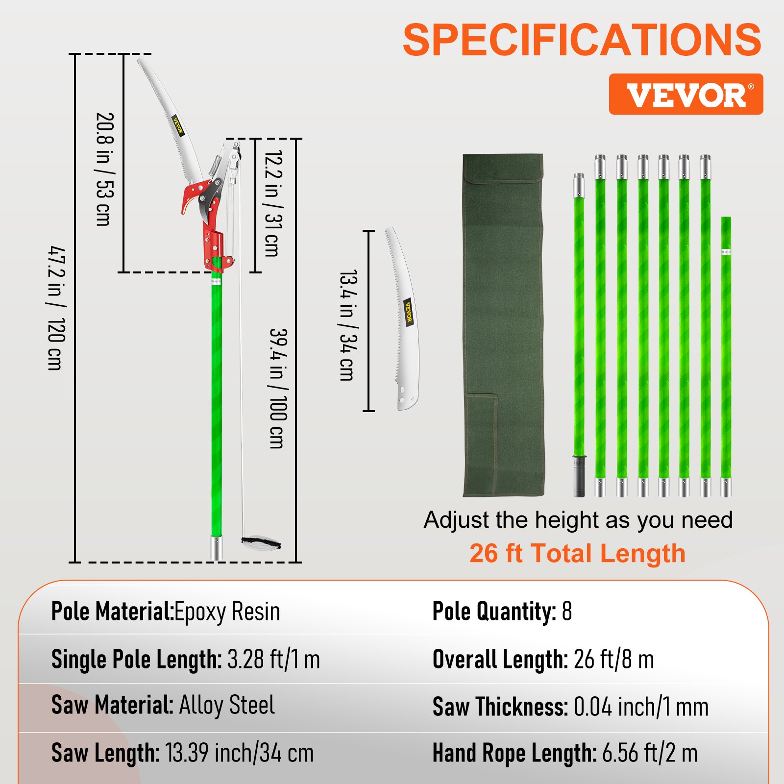 VEVOR Pole Saws For Tree Trimming, 26 Foot Pruning Saws, Alloy Steel ...