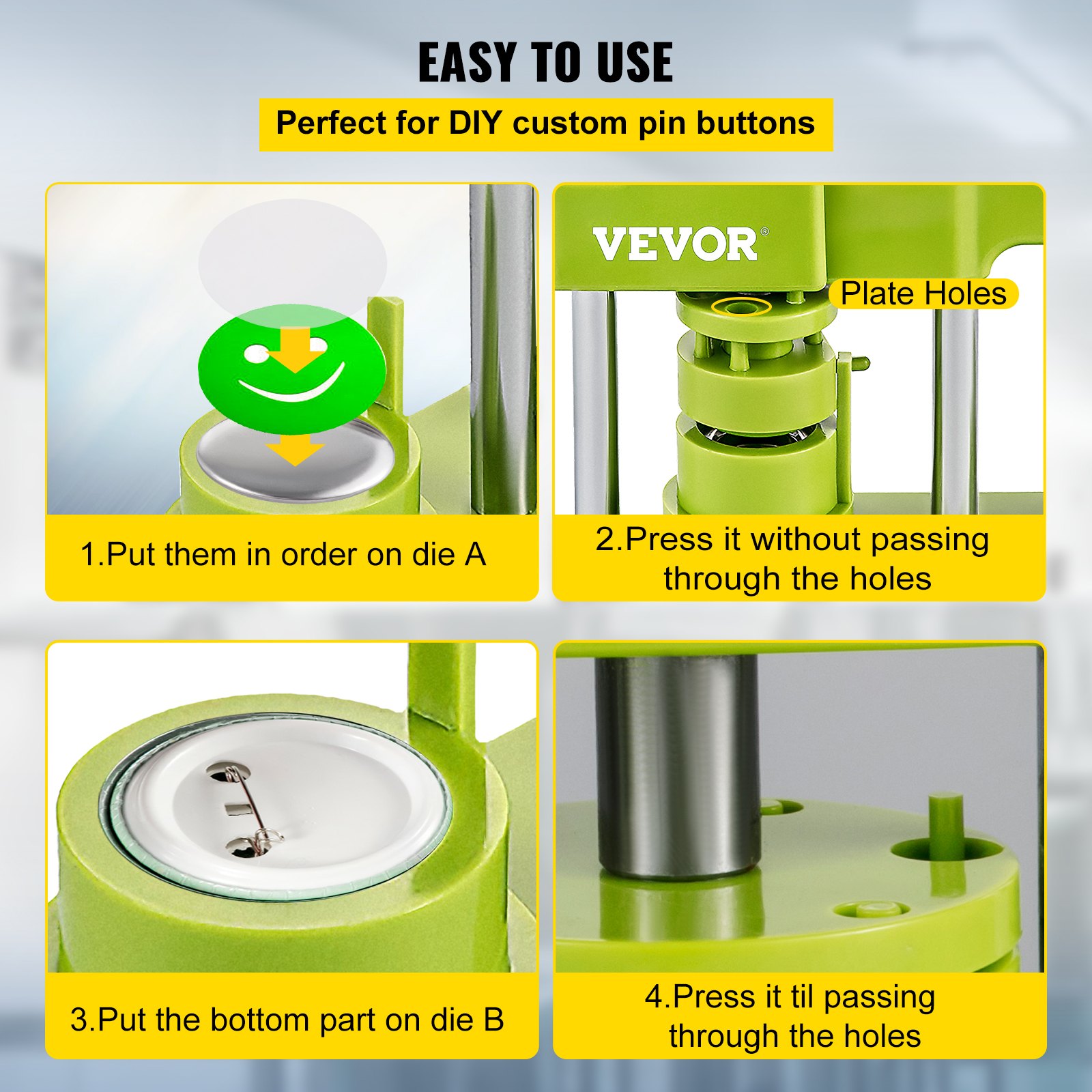 VEVOR Installation-Free Button Maker Machine 25mm (1 inch) with 500pcs ...