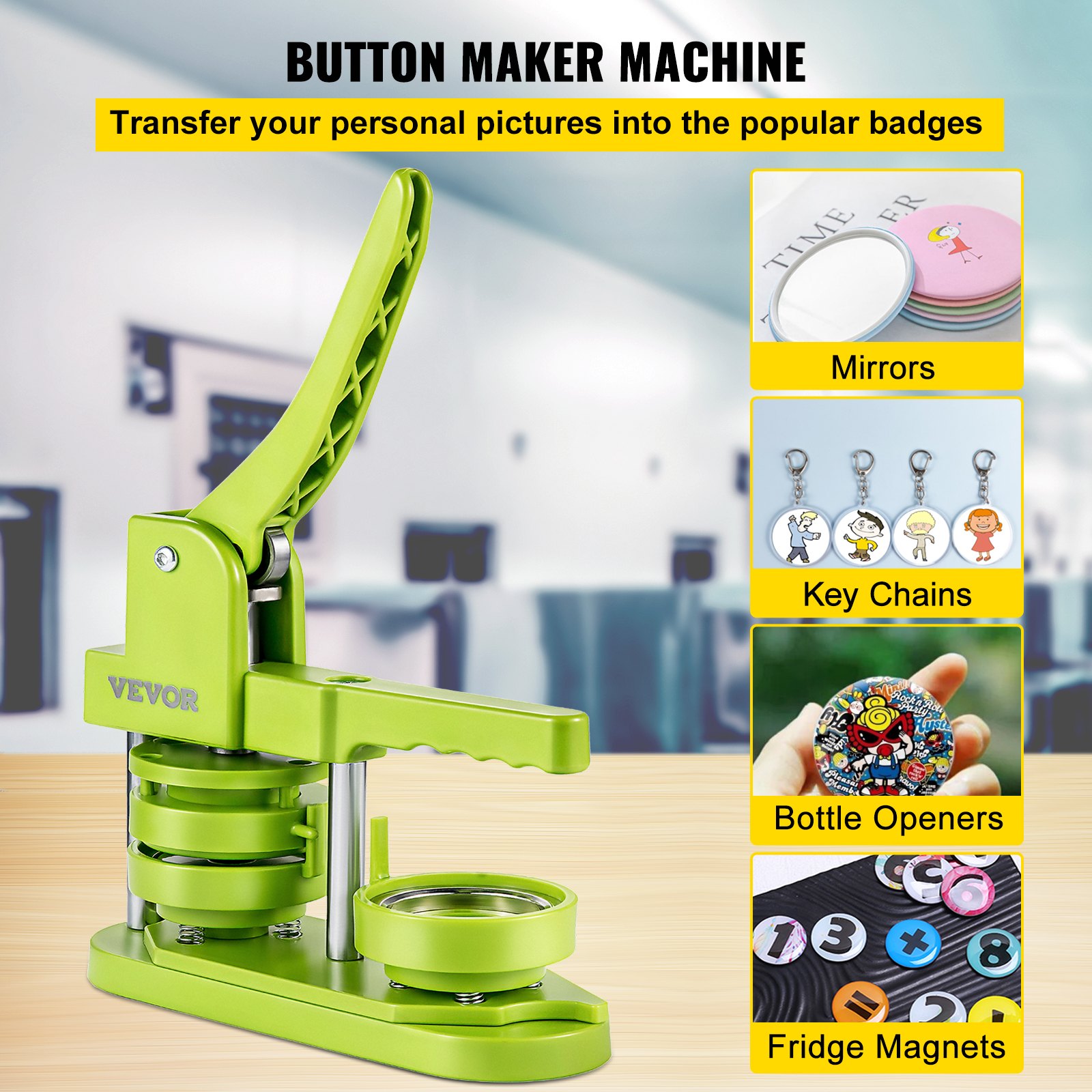 VEVOR Installation-Free Button Maker Machine 58mm (2-1/4 inch) with ...