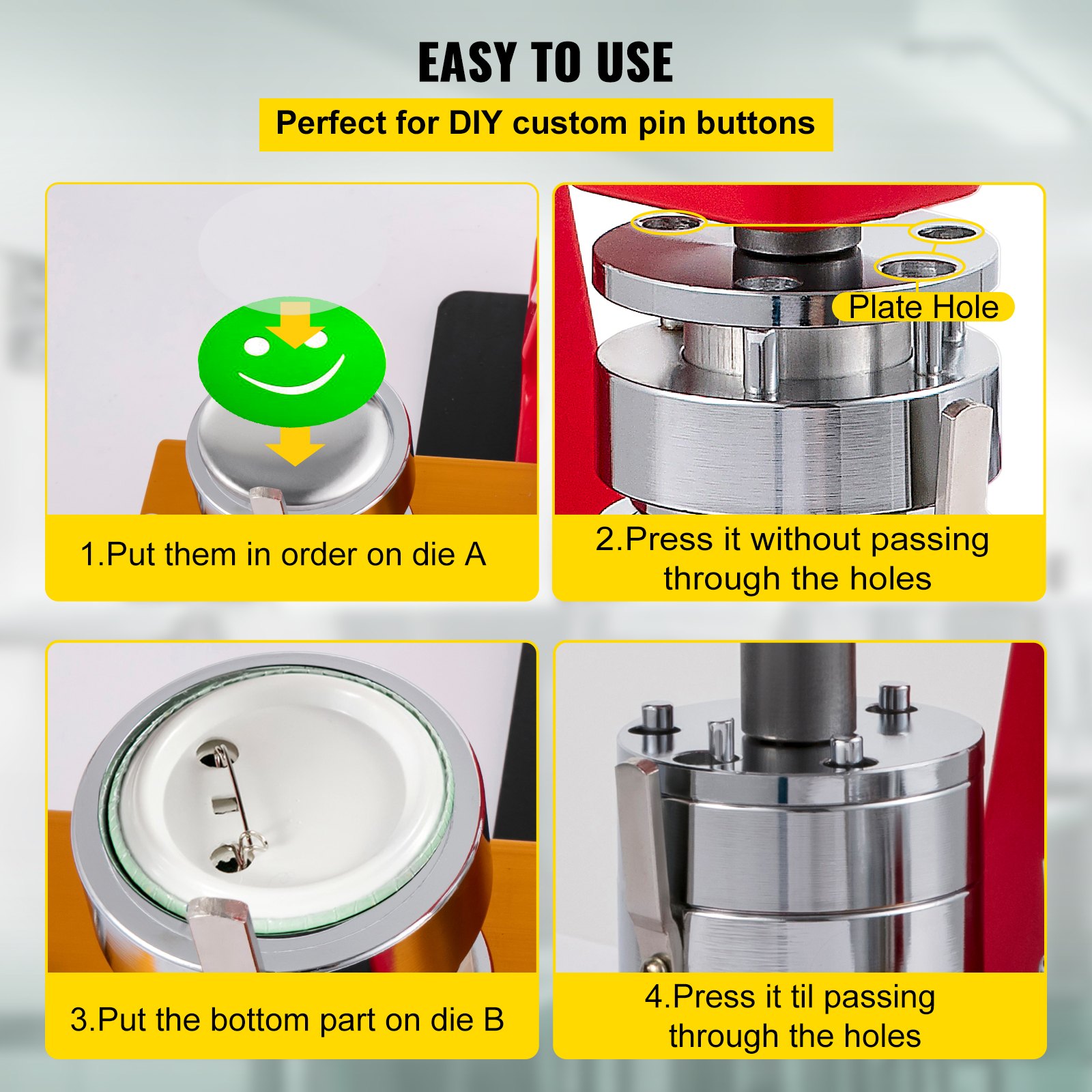 VEVOR Button Maker Button Making Machine 1.5in / 37mm 500 Parts ...