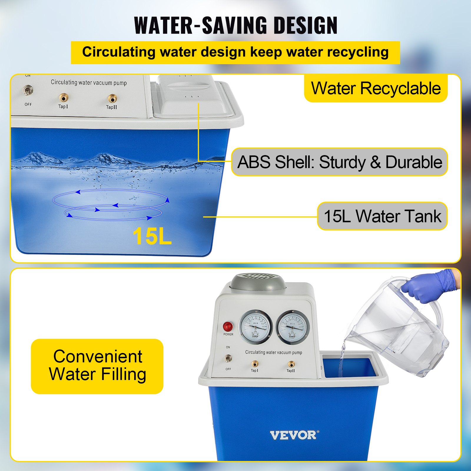 VEVOR Lab Multi-Purpose Water Circulating Vacuum Pump,15L, with 2 Off ...