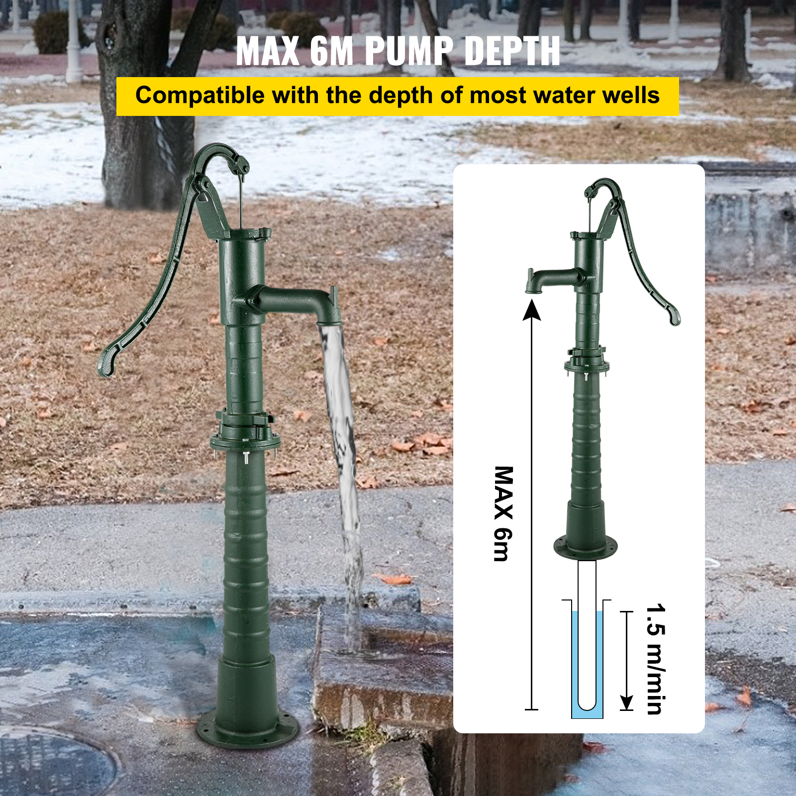 VEVOR Hand Water Pump w/Stand, 15.7 x 9.4 x 51.6 inch Pitcher Pump& 26 ...