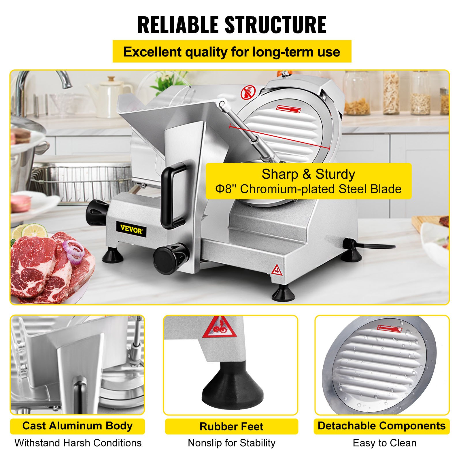 VEVOR Commercial Electric Meat Slicer Deli Food Cutter 8'' Blade 240W ...