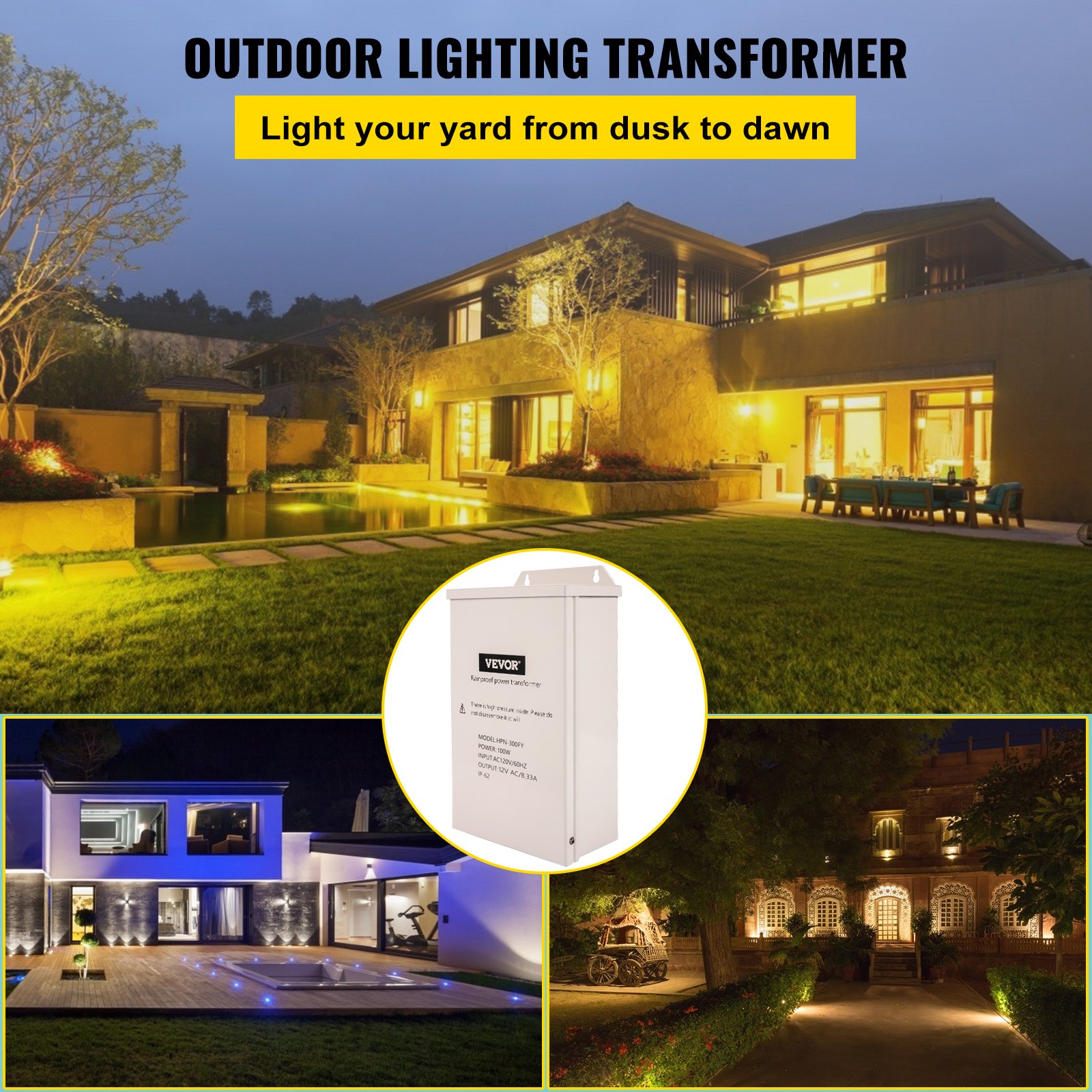 VEVOR Low Voltage Transformer, 100 Watt Outdoor Landscape Lighting ...