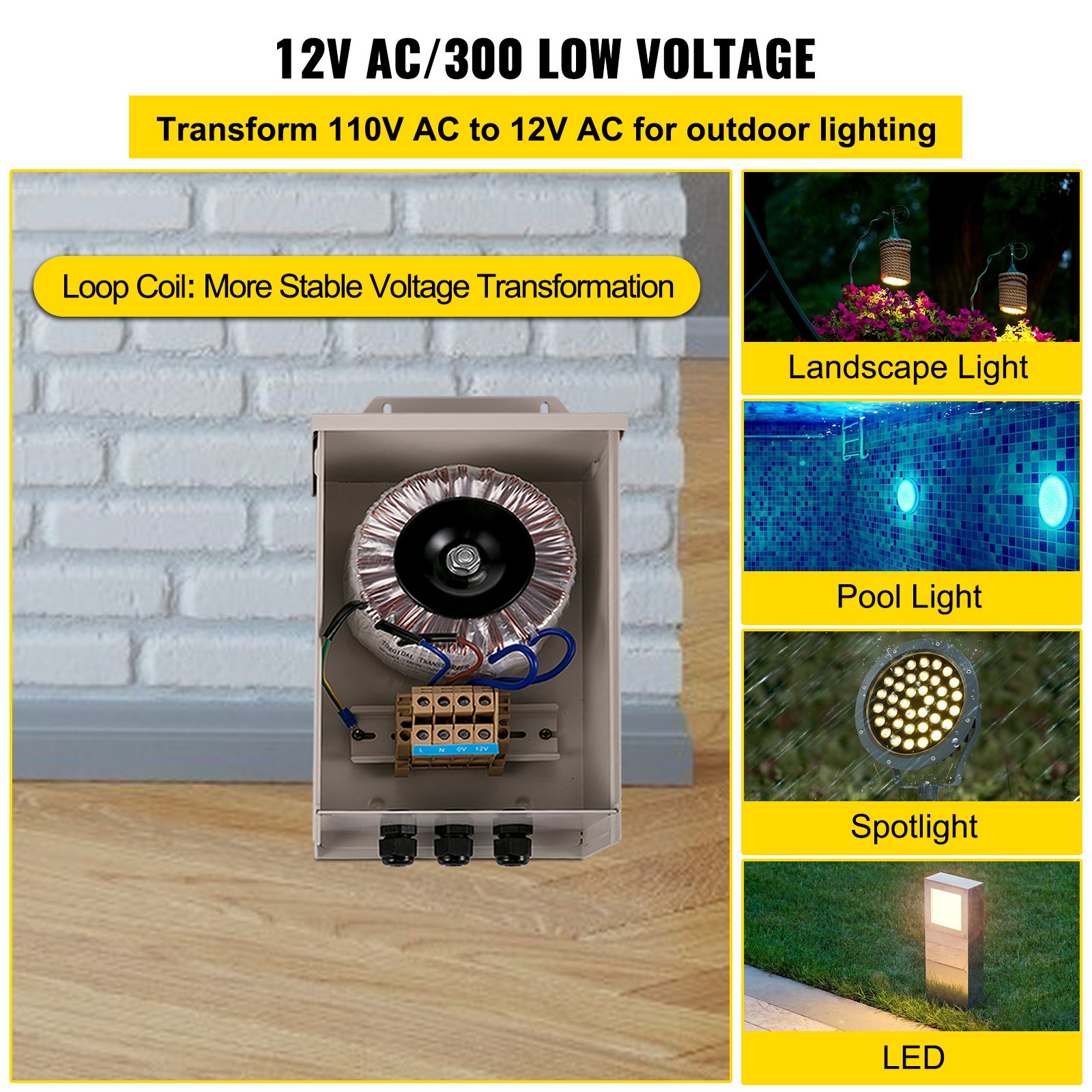 VEVOR Pool Light Transformer, 300 Watt Outdoor Landscape Lighting ...
