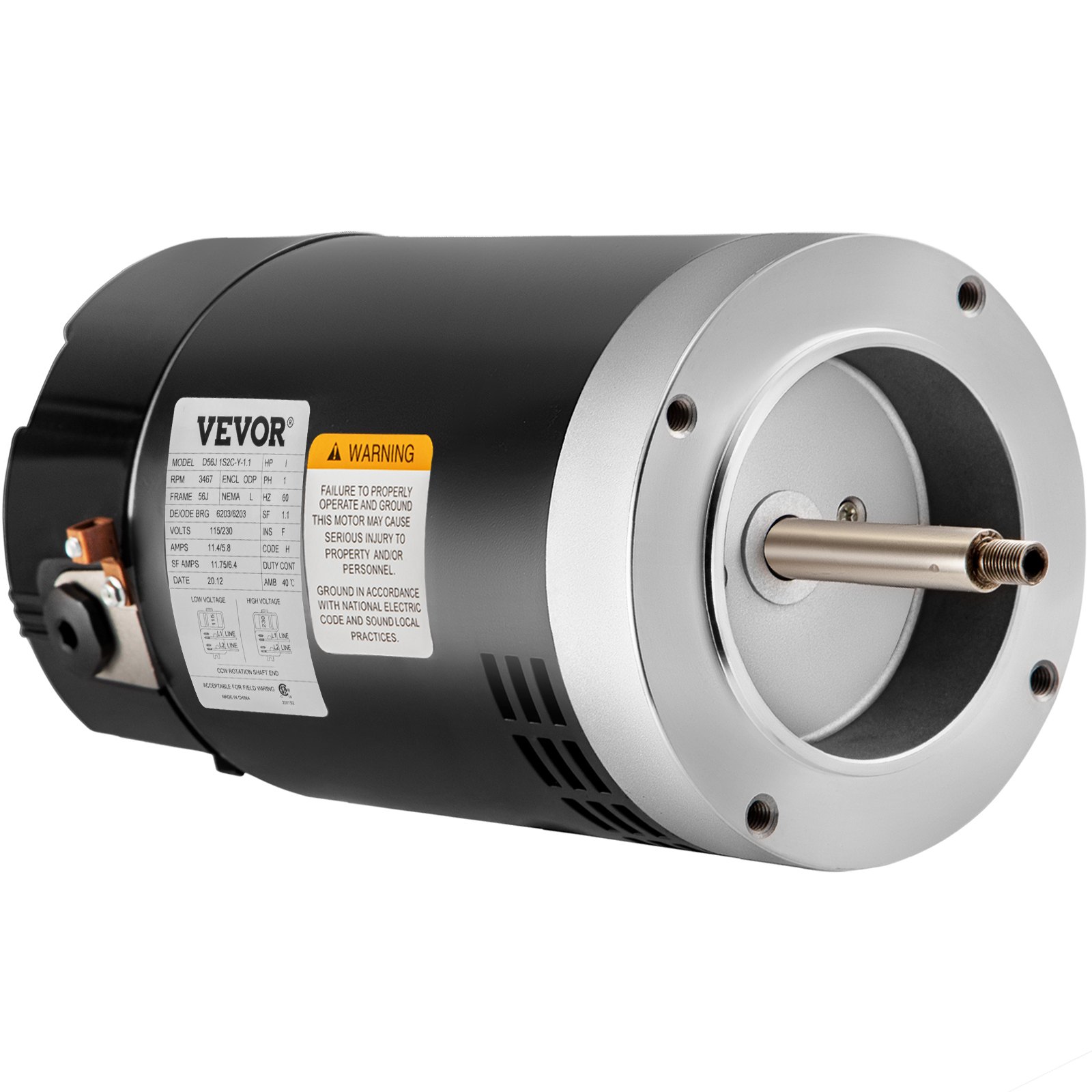 VEVOR Pool Motor,1 HP, 3467 RPM, 1 Speed, 230/115 Volts, 6.4/11.75 Amps ...