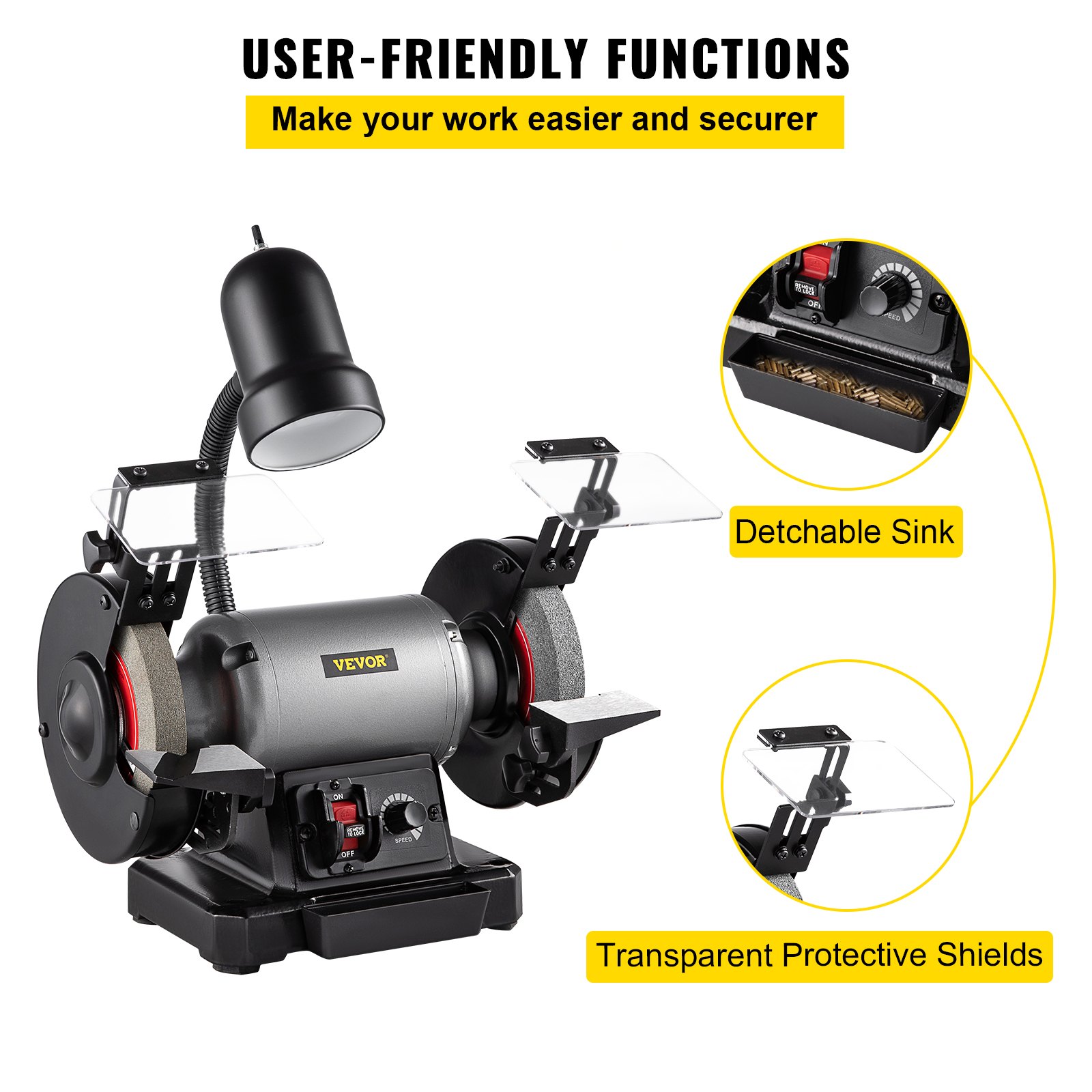 VEVOR 6 inch Bench Grinder, 750W 1 HP Motor, Variable-Speed Benchtop ...