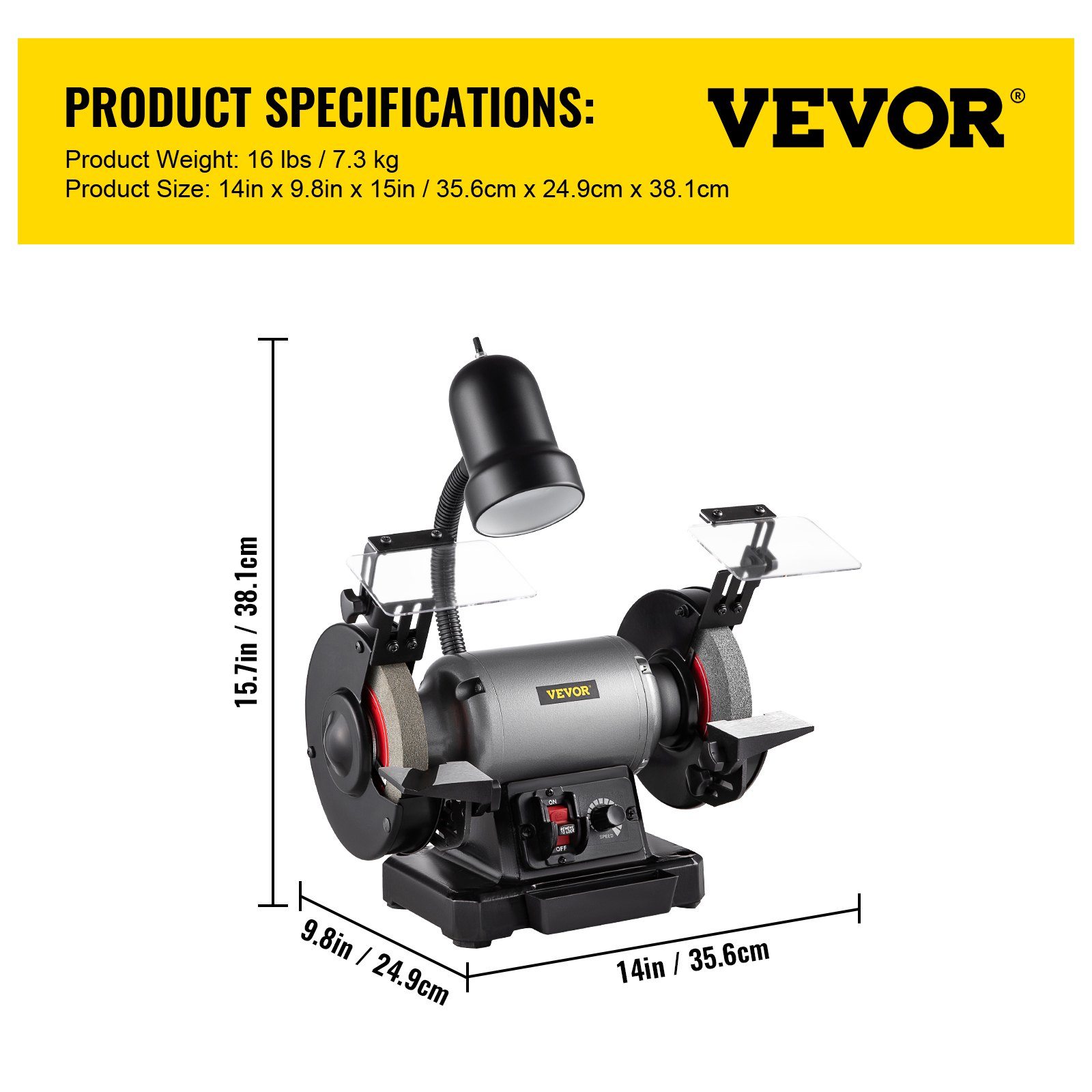 VEVOR 6 inch Bench Grinder, 750W 1 HP Motor, Variable-Speed Benchtop ...