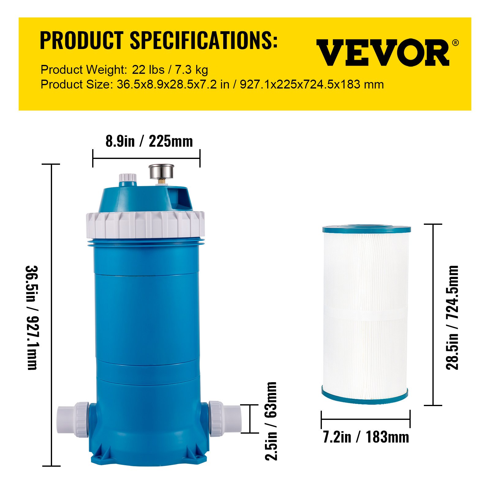 VEVOR Pool Cartridge Filter, 100Sq. Ft Filter Area Inground Pool Filter ...