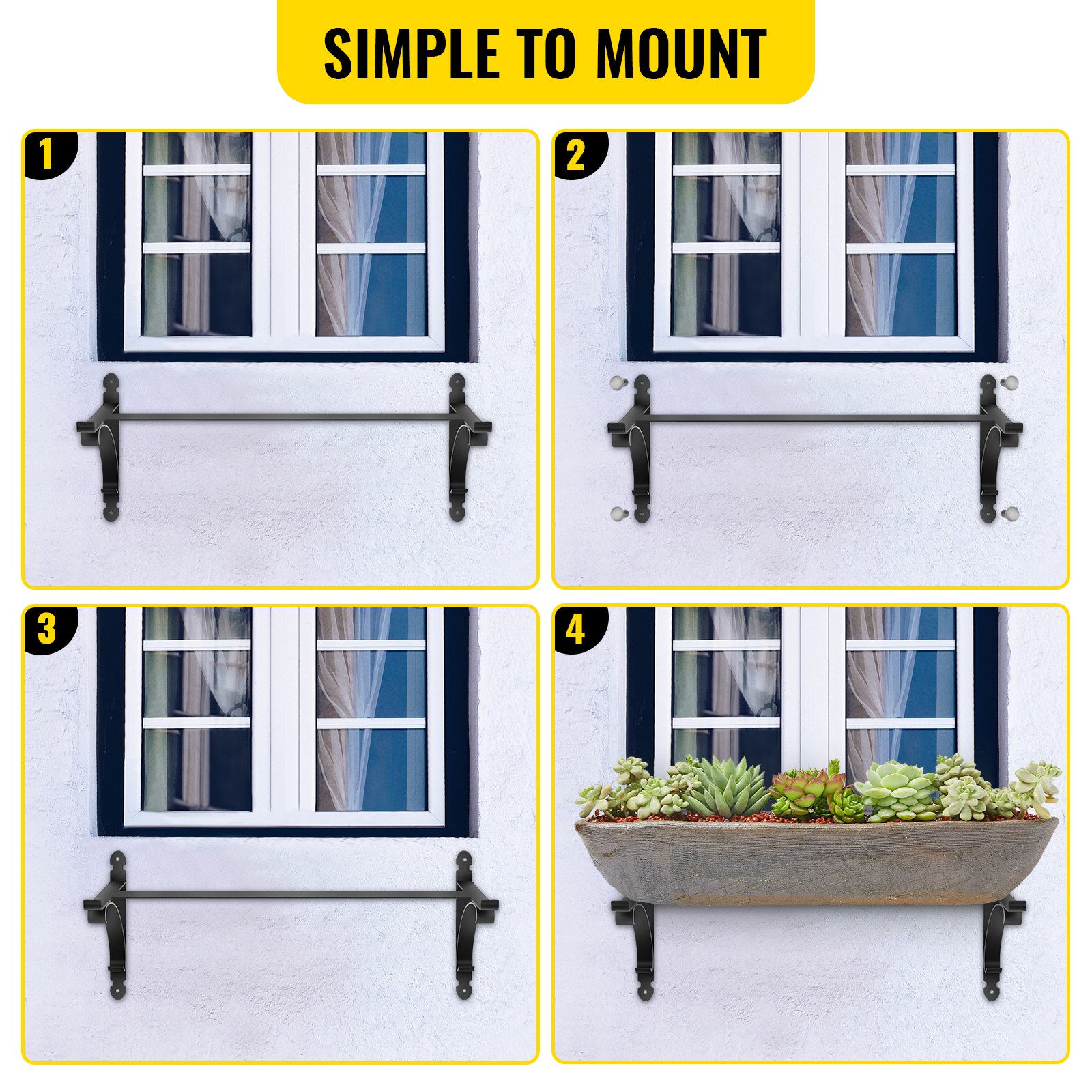 VEVOR Window Box Brackets 88lbs Planter Box Brackets 24 x 10.5 x 10 in ...