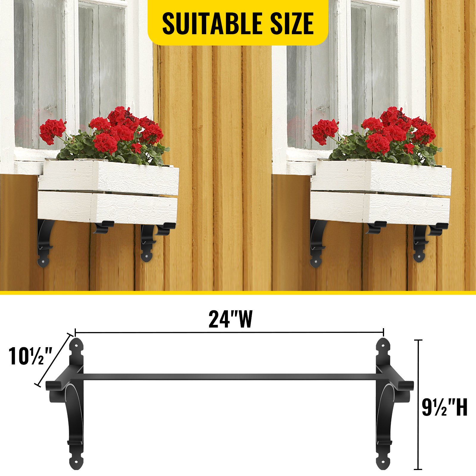 VEVOR Window Box Brackets 88lbs Planter Box Brackets 24 x 10.5 x 10 in ...