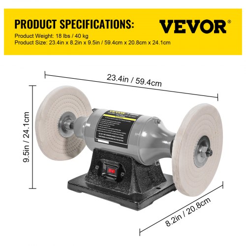 VEVOR Bench Buffer Polisher Buffer Benchtop 8 inch for Jewelry Plastic ...