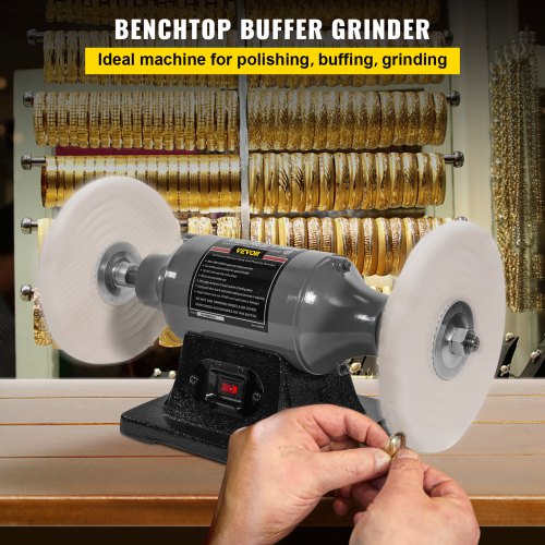 VEVOR Bench Buffer Polisher, 8 inch Buffing Machine 350W 3/4HP Motor ...