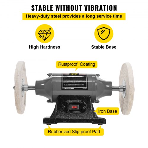 VEVOR Bench Buffer Polisher, 8 inch Buffing Machine 350W 3/4HP Motor ...
