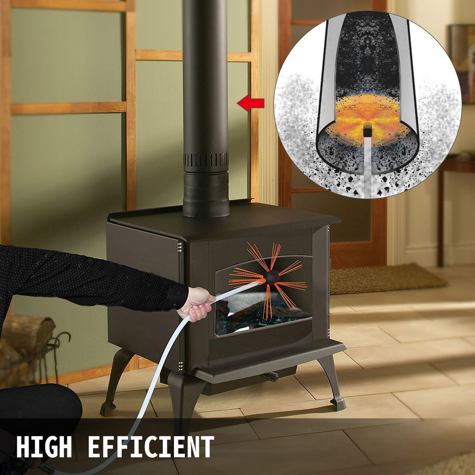 20ft Chimney Cleaner Sweep Kit Cleaning System Rotary Brush Rod ...