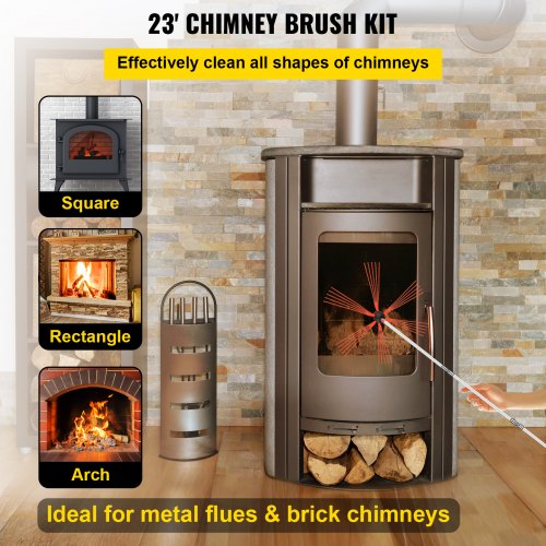 VEVOR Chimney Sweep Kit 23FT Length, Chimney Brush Kit with 7 Nylon ...