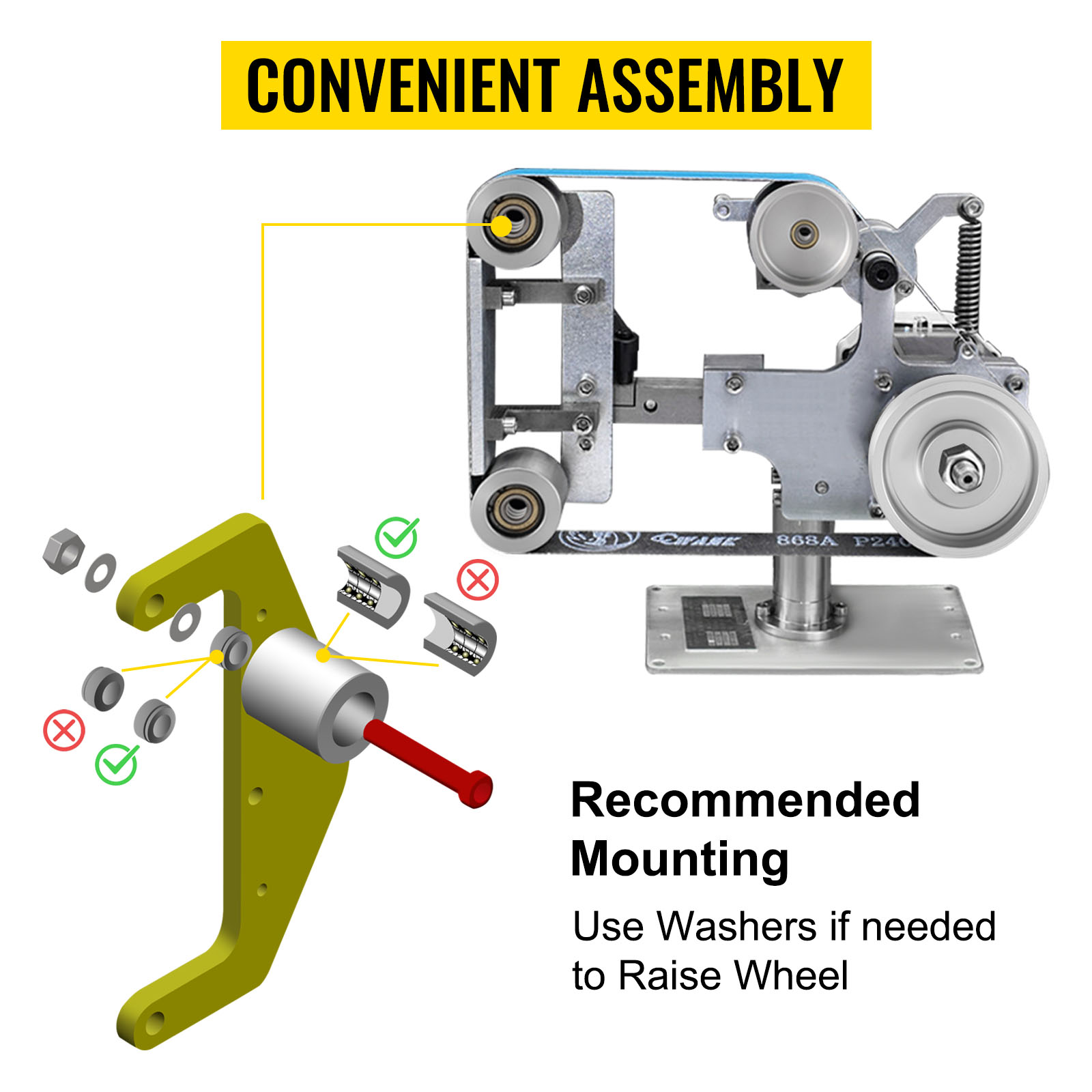 Vevor Belt Grinder Sander Wheel Set 4" Drive 0.94" Bore 3" Track 2 ...