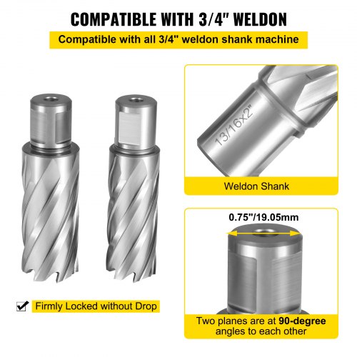 VEVOR Annular Cutter Set, 6 pcs 3/4" Weldon Shank, 2" Cutting Depth and ...