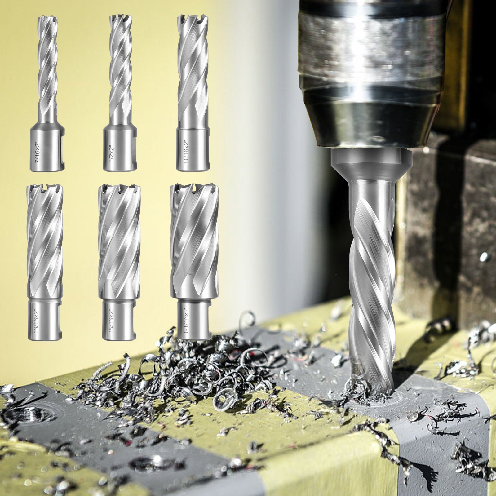 VEVOR Annular Cutter Set, 6 pcs 3/4" Weldon Shank, 2" Cutting Depth and ...