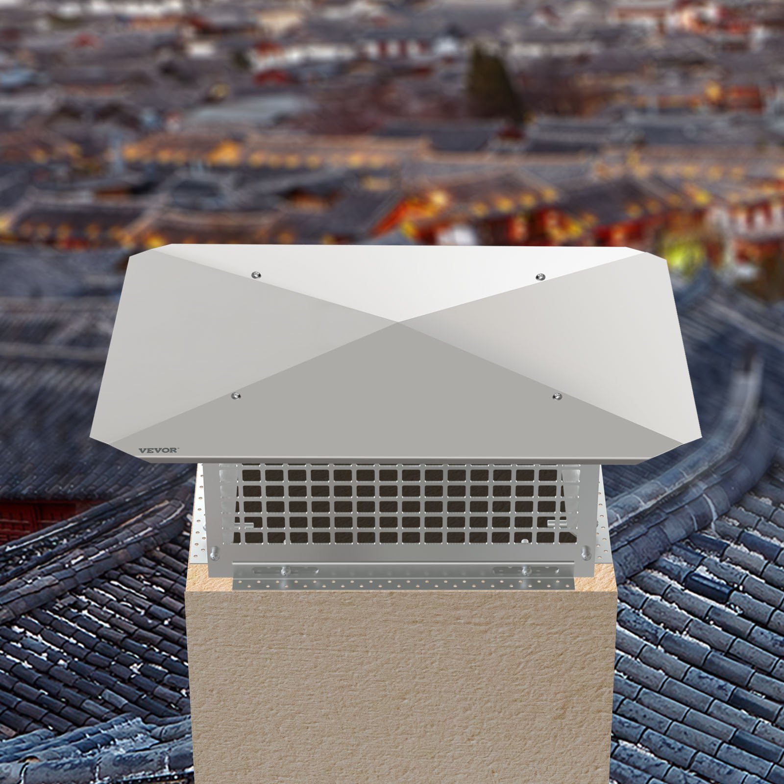 VEVOR Chimney Cap, 17" x 29" Flue Caps, 304 Stainless Steel Fireplace ...