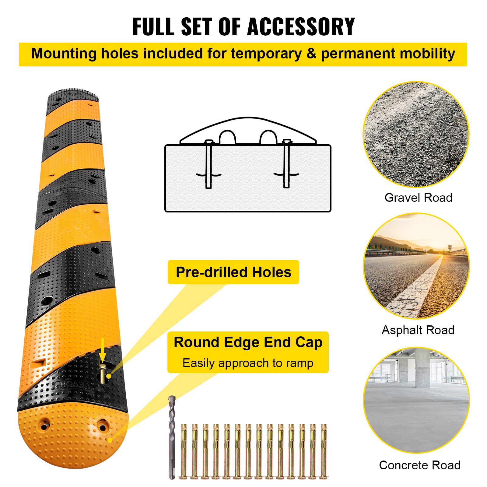 Vevor Modular Rubber Speed Bump Driveway Cable Protector Ramp 3.3ft ...