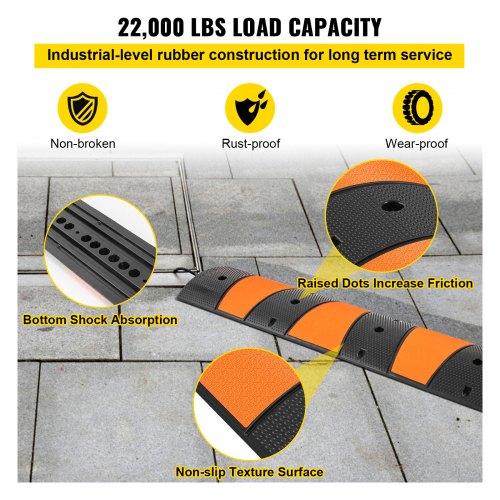 Vevor Modular Rubber Speed Bump Driveway Cable Protector Ramp 6ft With ...