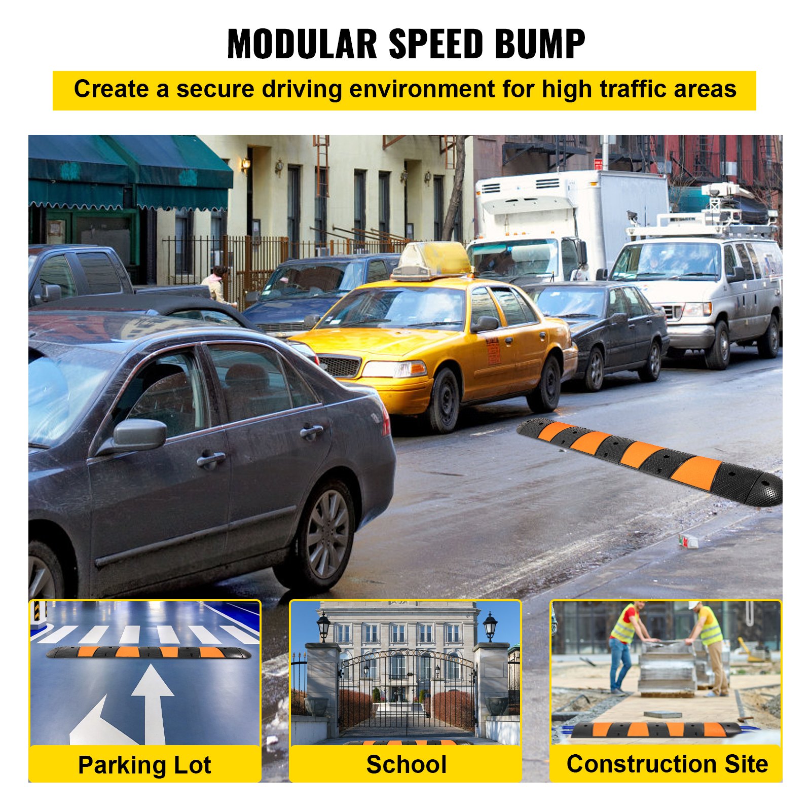 Vevor Modular Rubber Speed Bump Driveway Cable Protector Ramp 6ft With ...