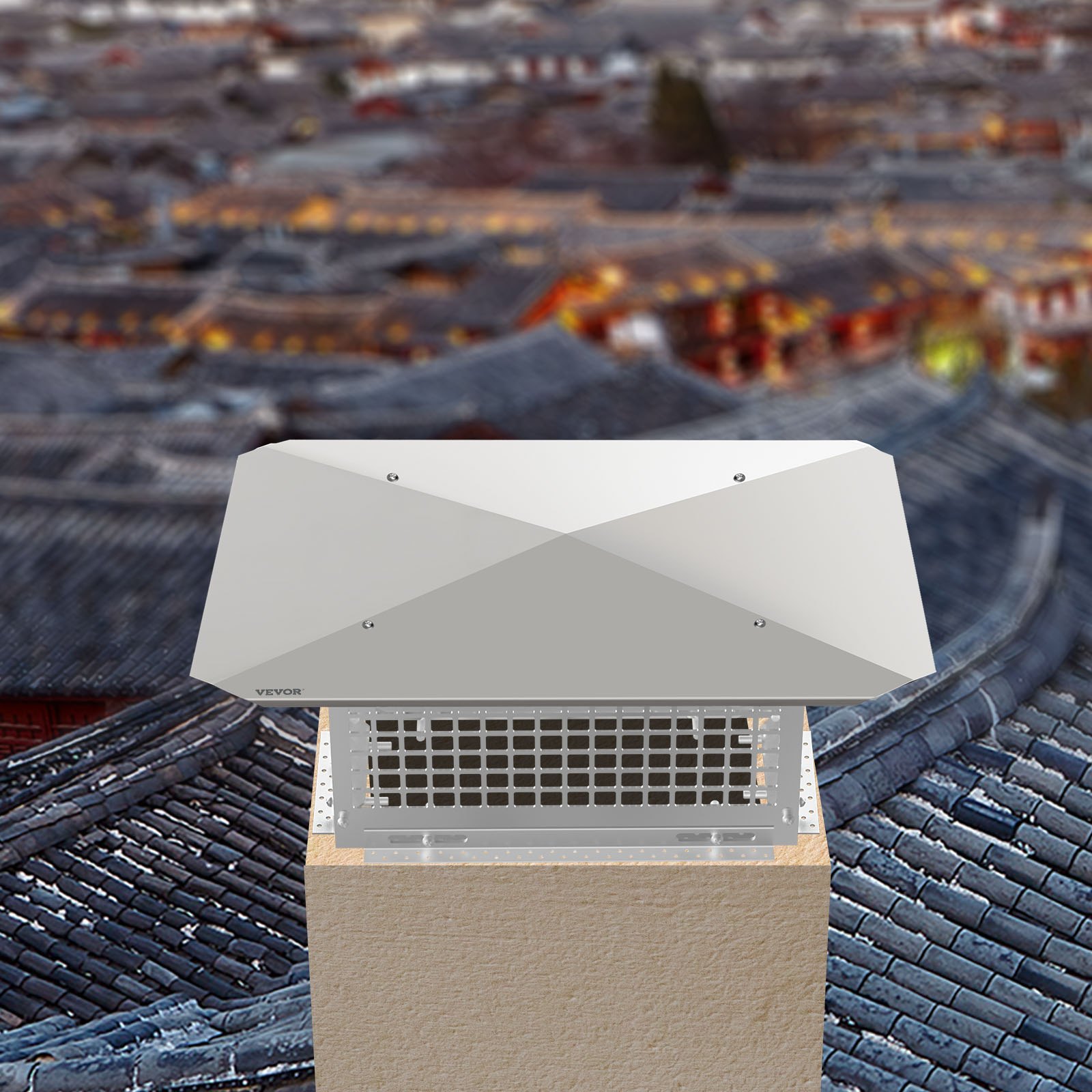 VEVOR Chimney Cap, 8" x 17" Flue Caps, 304 Stainless Steel Fireplace ...