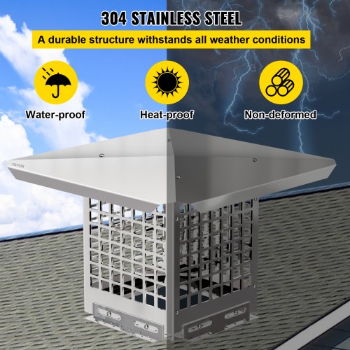 VEVOR Chimney Cap, 8" x 8" Flue Caps, 304 Stainless Steel Fireplace ...