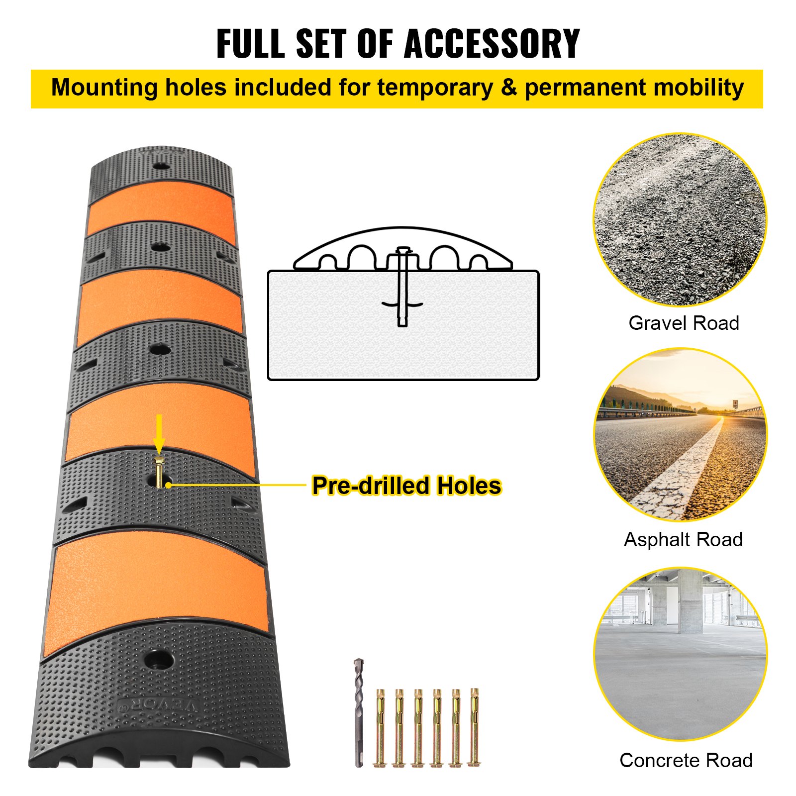 VEVOR Modular Rubber Speed Bump Driveway Cable Protector Ramp 6FT with ...