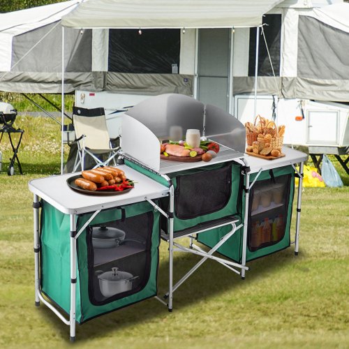 VEVOR Outdoor Camping Kitchen 3 Zippered Bags, Camping Cook Table Steel ...