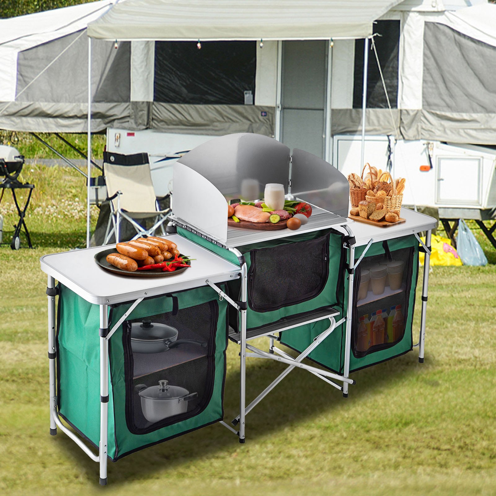 VEVOR Outdoor Camping Kitchen 3 Zippered Bags, Camping Cook Table Steel ...