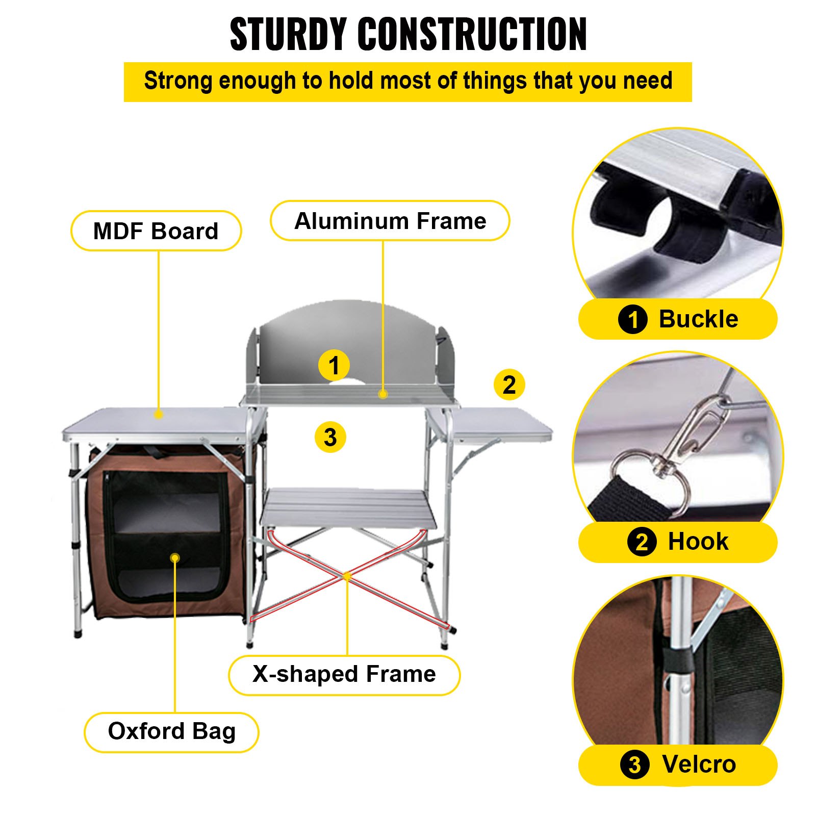 Camping Kitchen Table Picnic Cabinet Folding Cooking Storage Rack ...