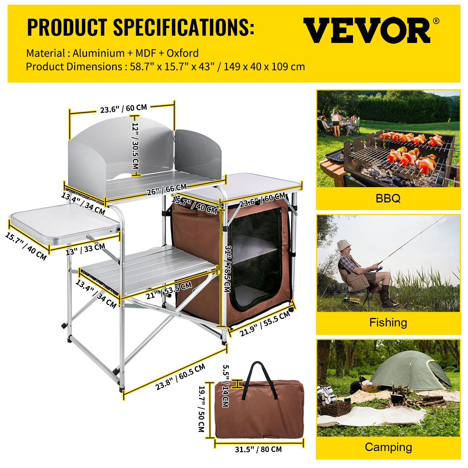 Camping Kitchen Table Picnic Cabinet Folding Cooking Storage Rack ...