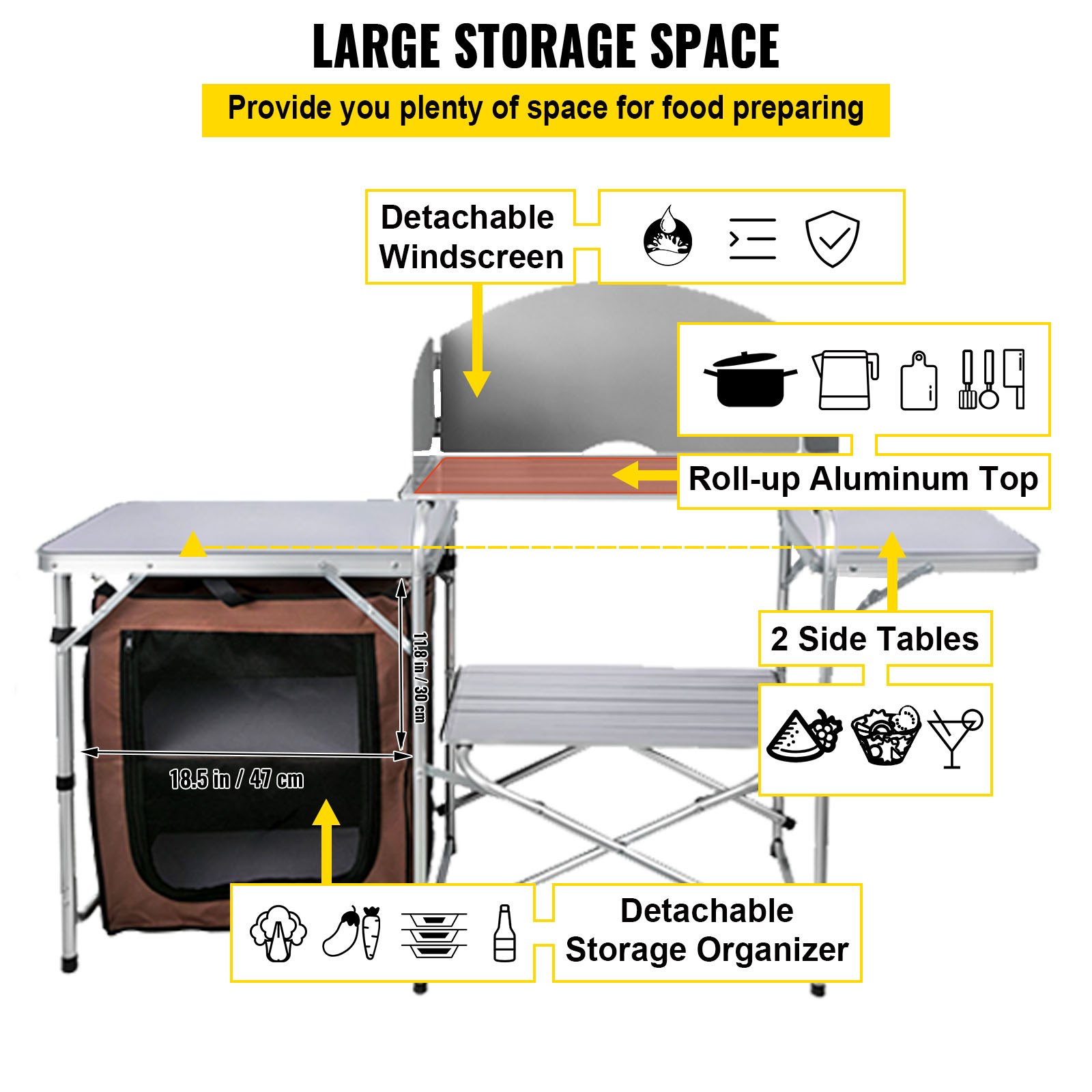 Camping Kitchen Table Picnic Cabinet Folding Cooking Storage Rack ...