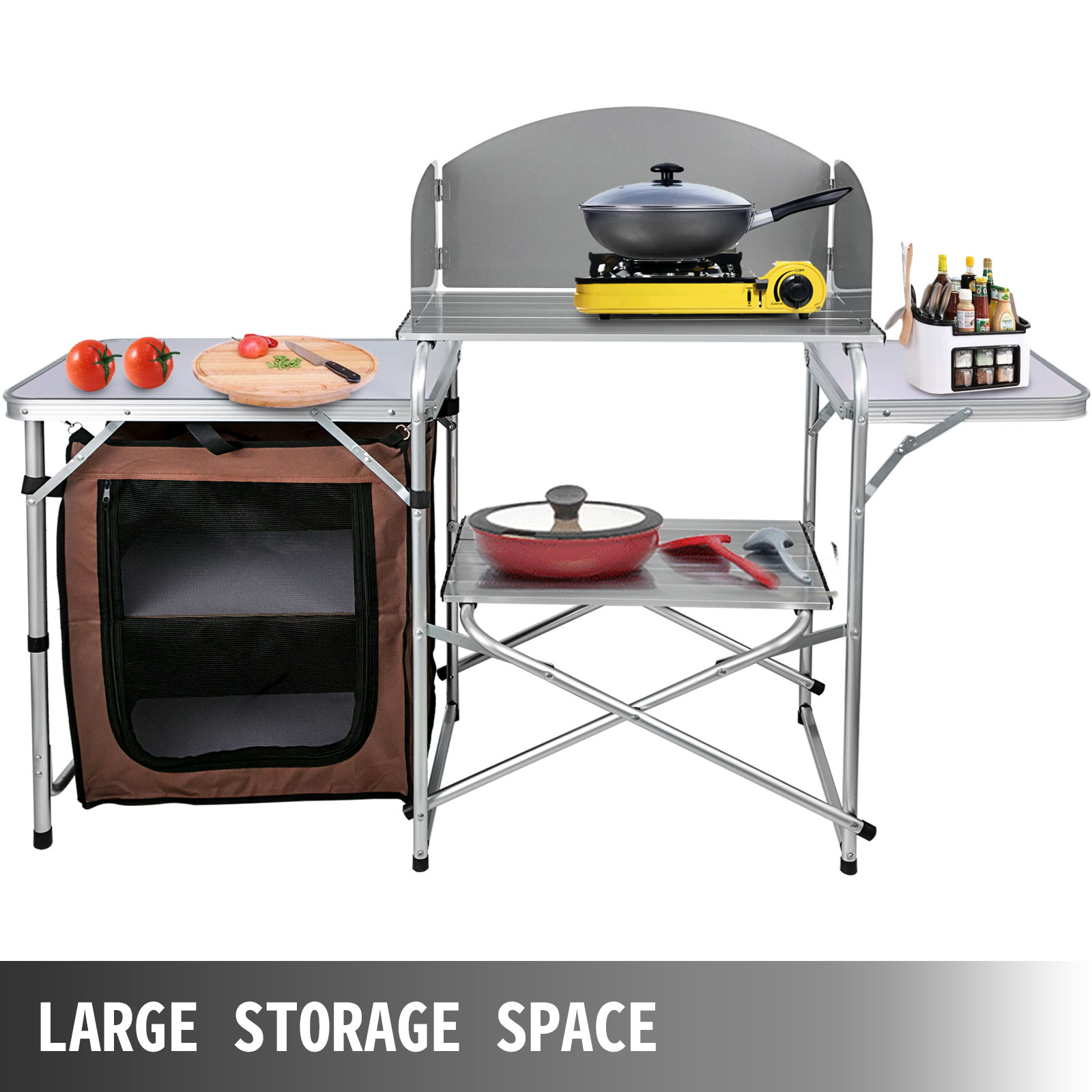 Camping Kitchen Table Picnic Cabinet Folding Cooking Storage Rack ...