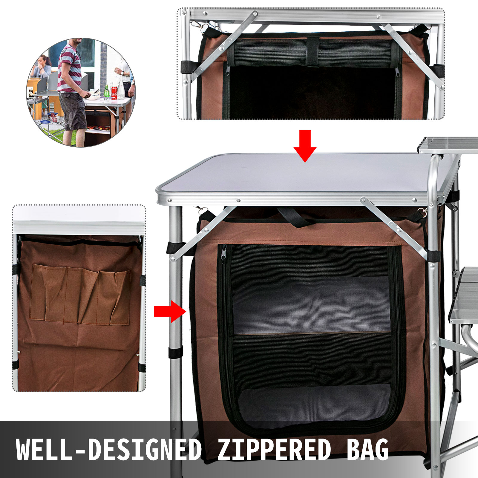 Camping Kitchen Table Picnic Cabinet Folding Cooking Storage Rack ...